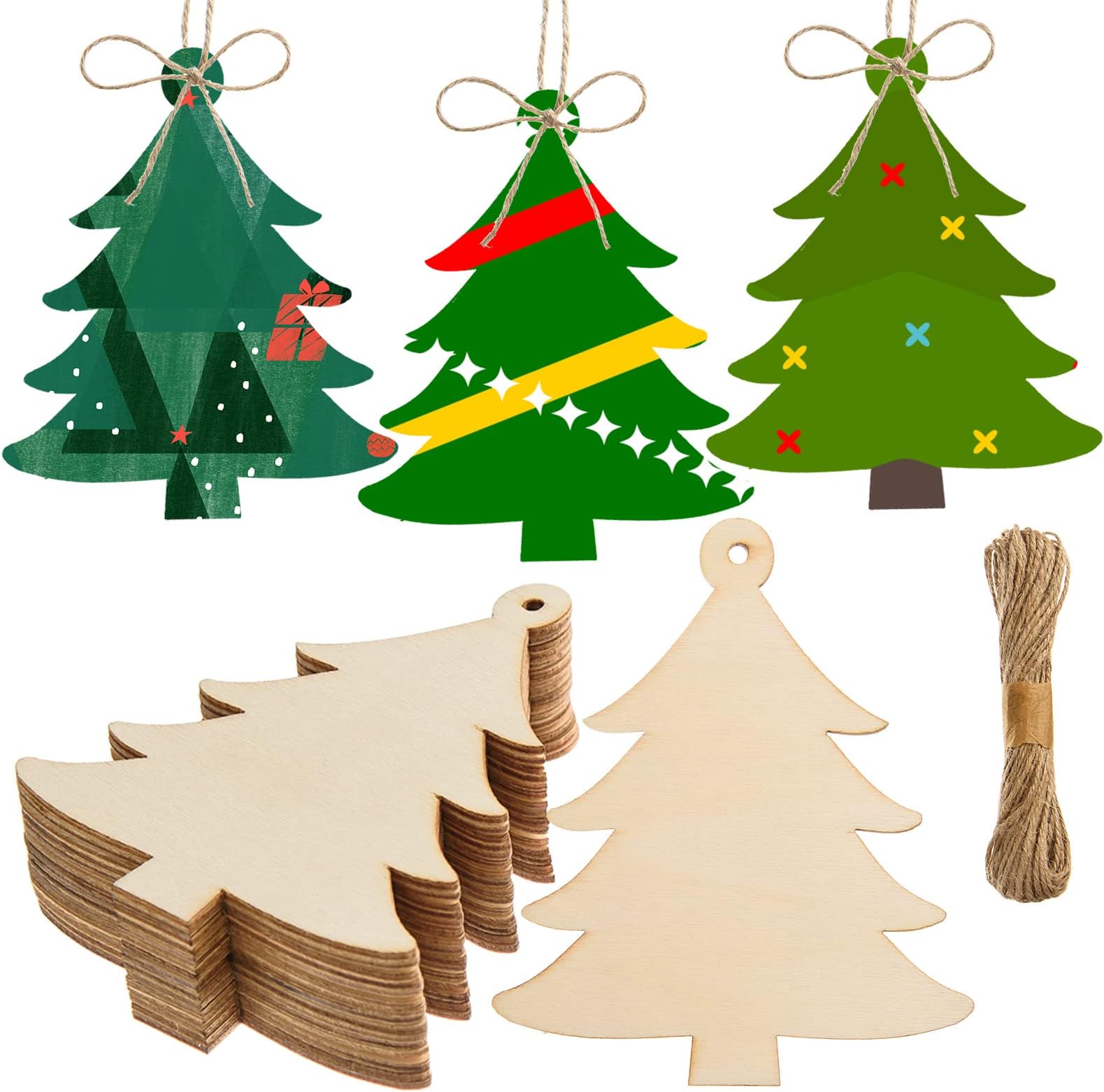 Amazon.com: 36 Pieces Wooden Christmas Tree Cutouts 6 Inch Unfinished ...
