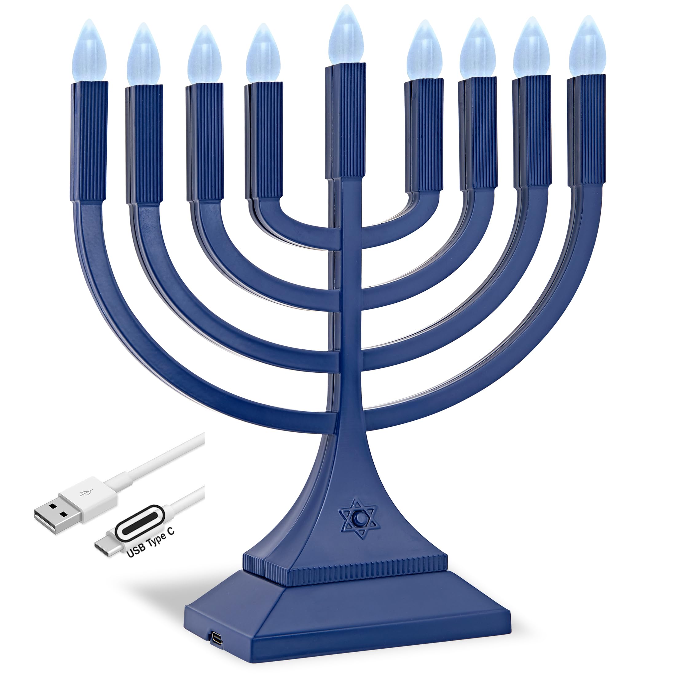 Amazon.com: Zion Judaica 9" LED Hanukkah Menorah Blue Powered by ...