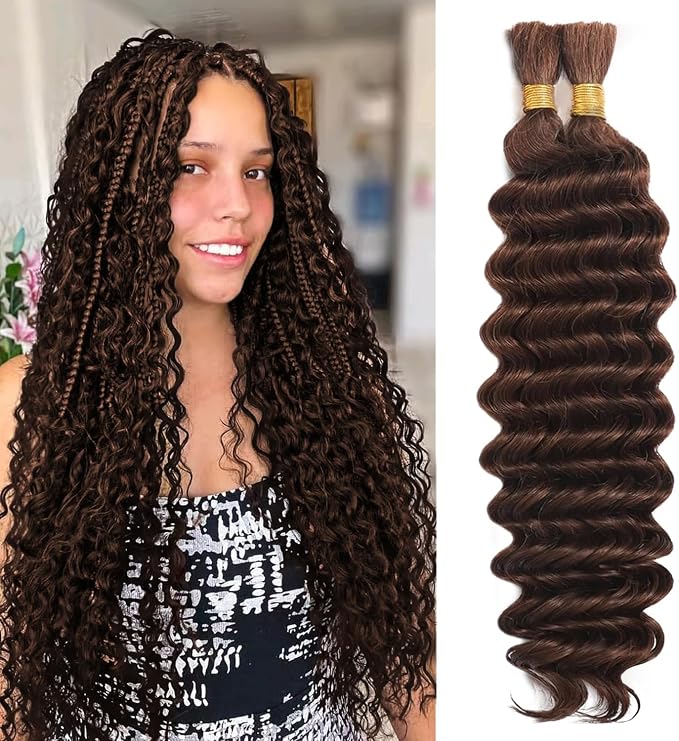 Human Hair Braiding Hair for Boho Braids No Weft 2 Bundles Deep Wave ...