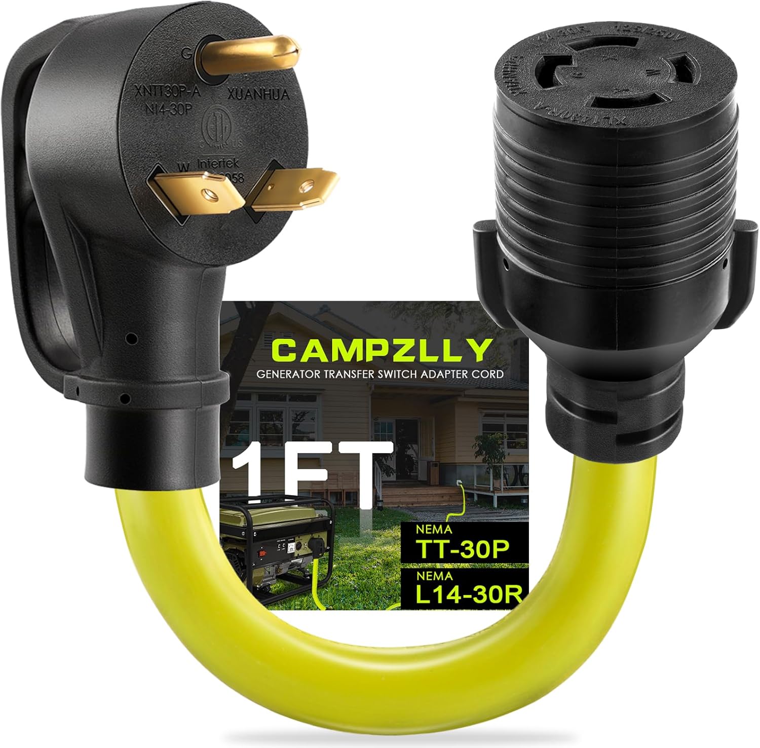 Amazon.com: Campzlly NEMA TT-30P to L14-30R Generator Adapter Cord, 30 Amp 3 Prong to 4 Prong ...