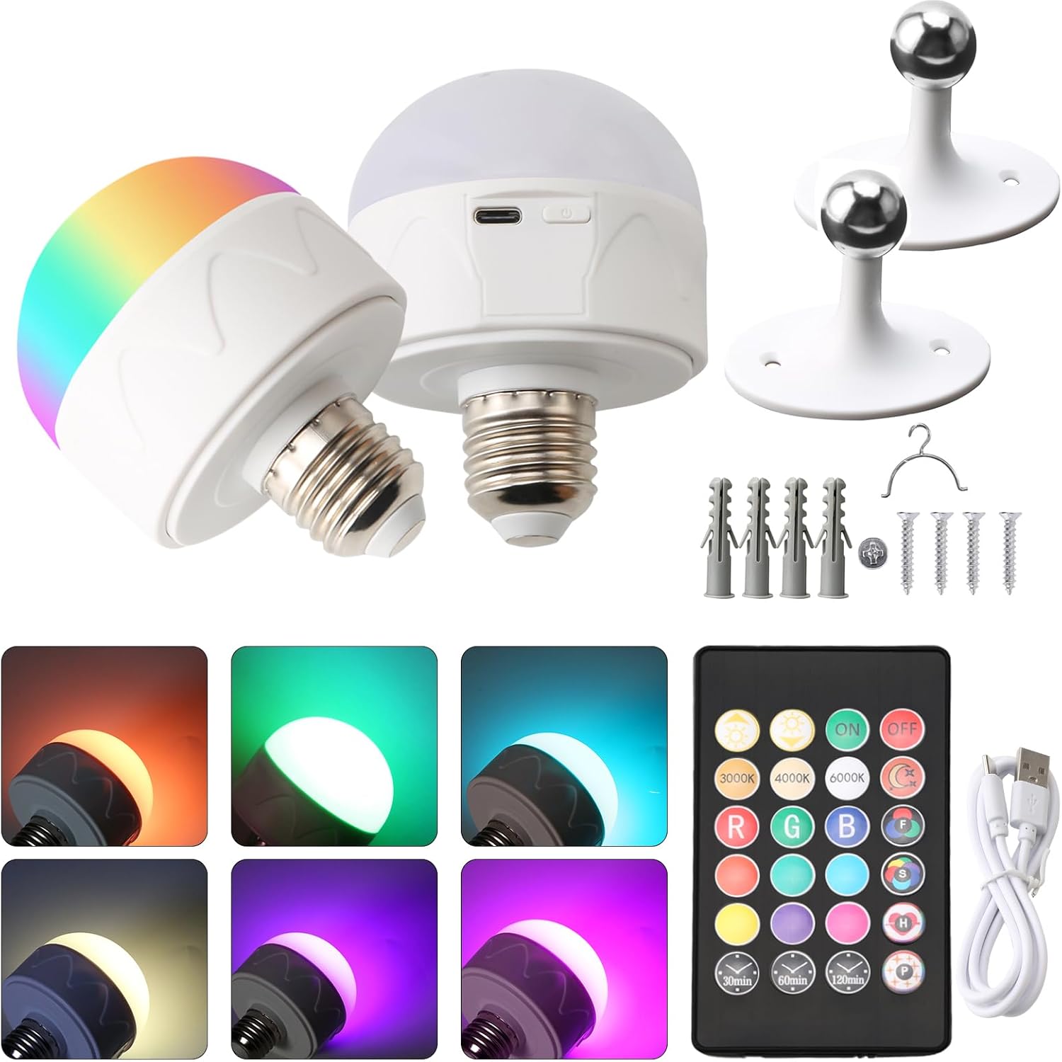 SANON 2PCS Light Bulb, E27 Battery Powered Light Bulbs, Remote Control ...