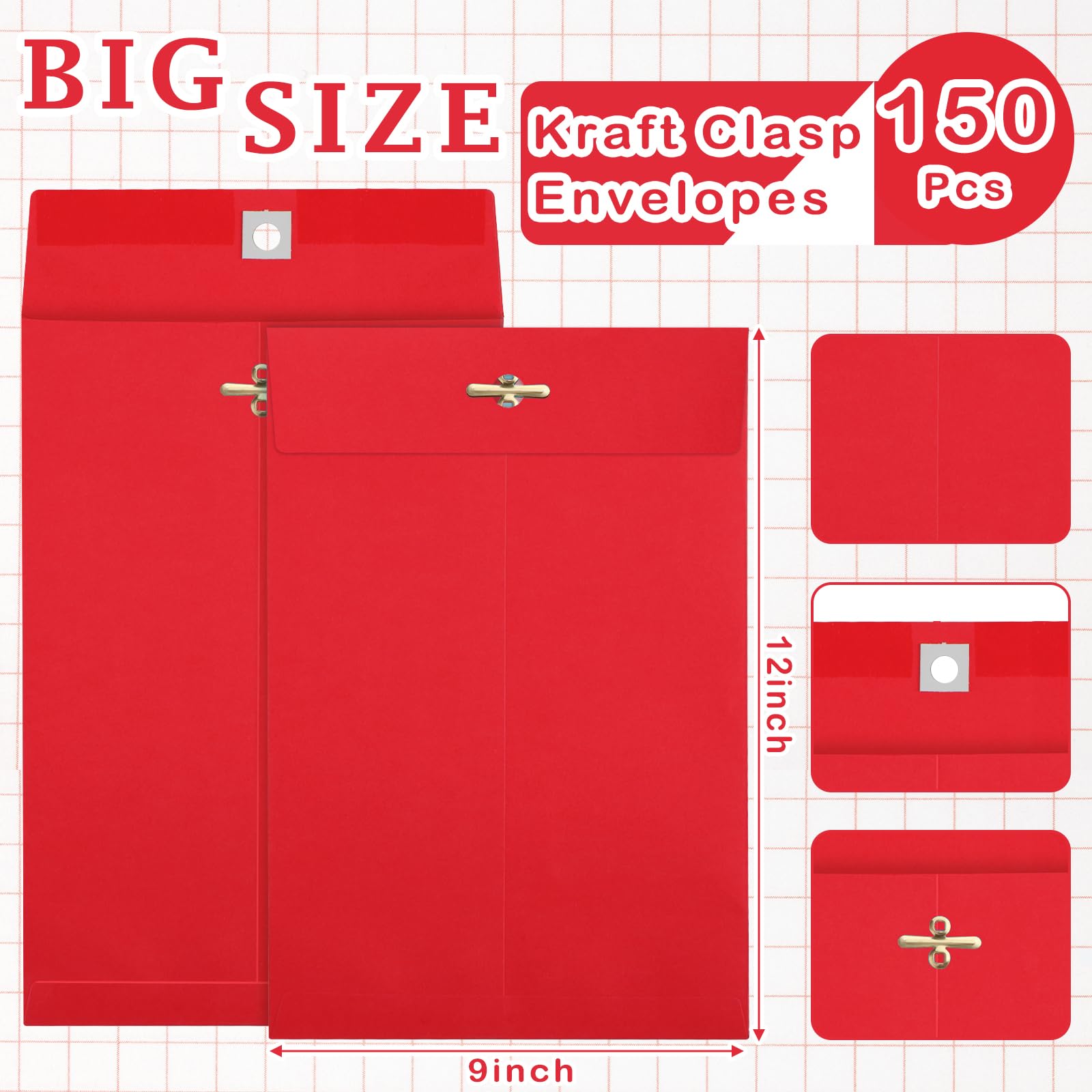 150 Pcs Manilla Envelopes 9 x 12 Bulk Clasp Mailing Envelopes Red Kraft ...