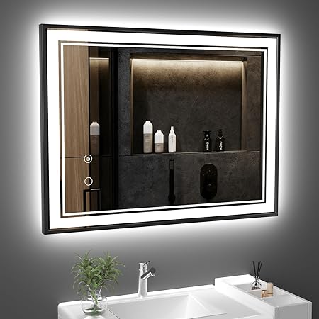 Amazon.com: osemy 28" x 36" LED Bathroom Mirror with Lights Black ...