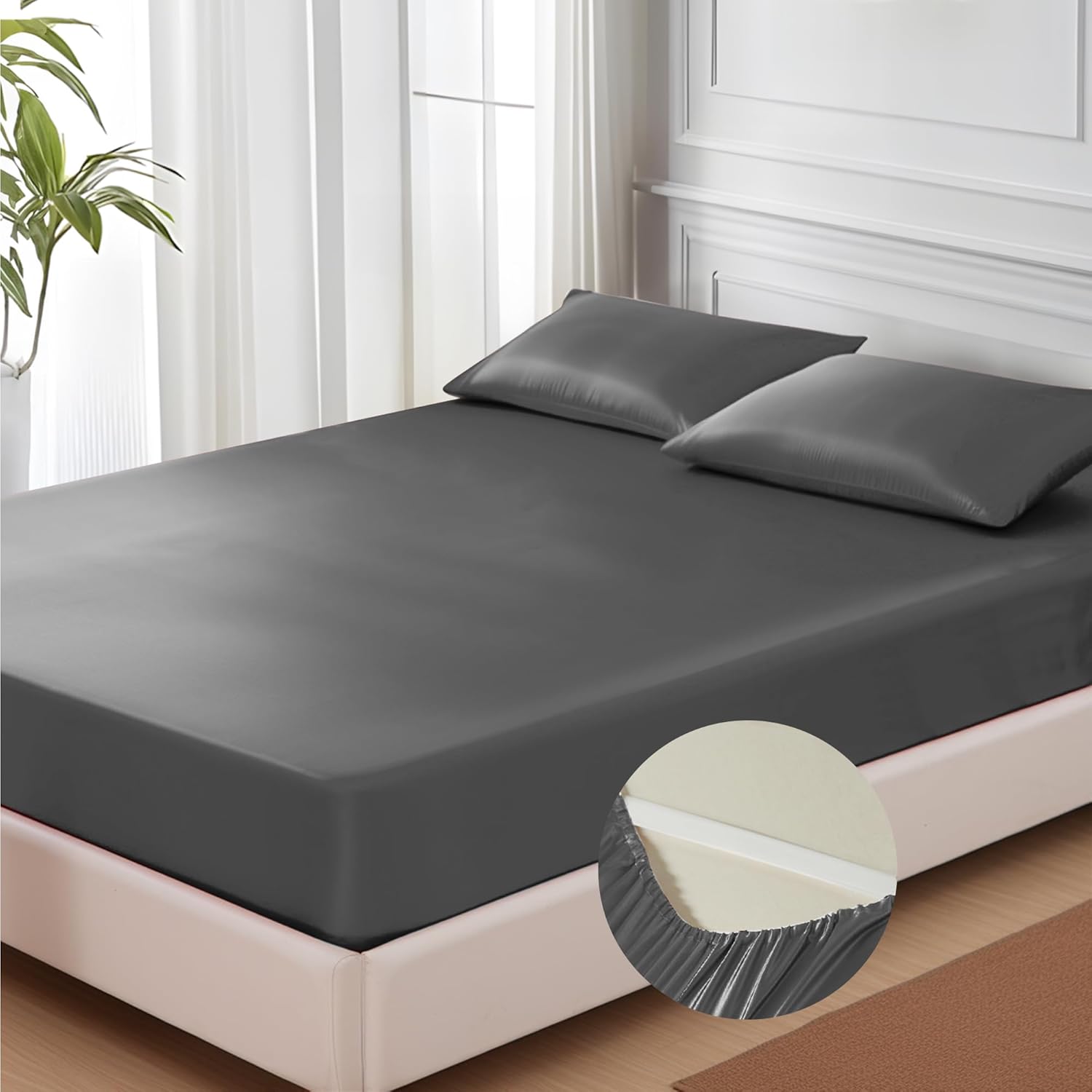 Amazon.com: MR&HM Satin Fitted Sheet Twin XL Size, Silky Bottom Sheet ...