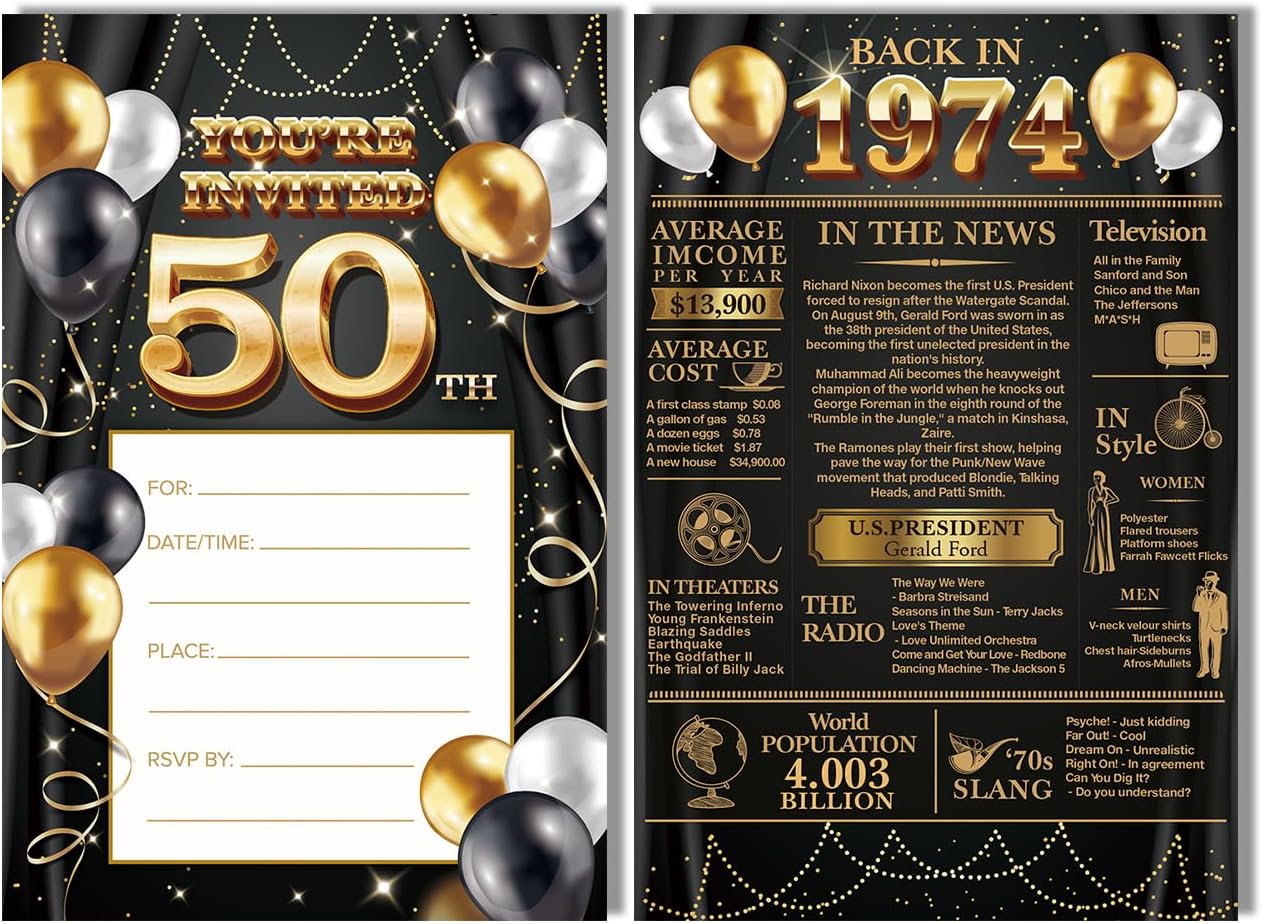 Amazon.com : Yigaue Real Gold Foil 51st Birthday Party Invitations ...