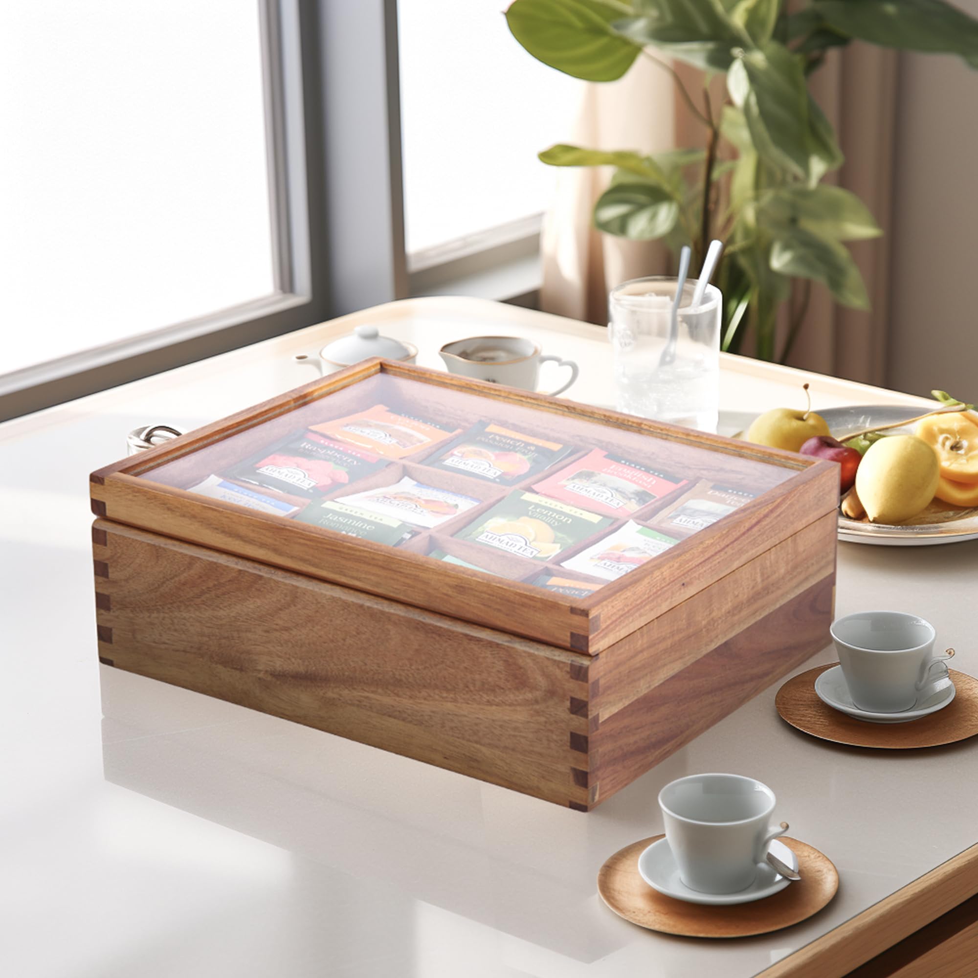 Snapklik.com : KITEISCAT Acacia Wood Tea Organizer Box - 12 Compartments