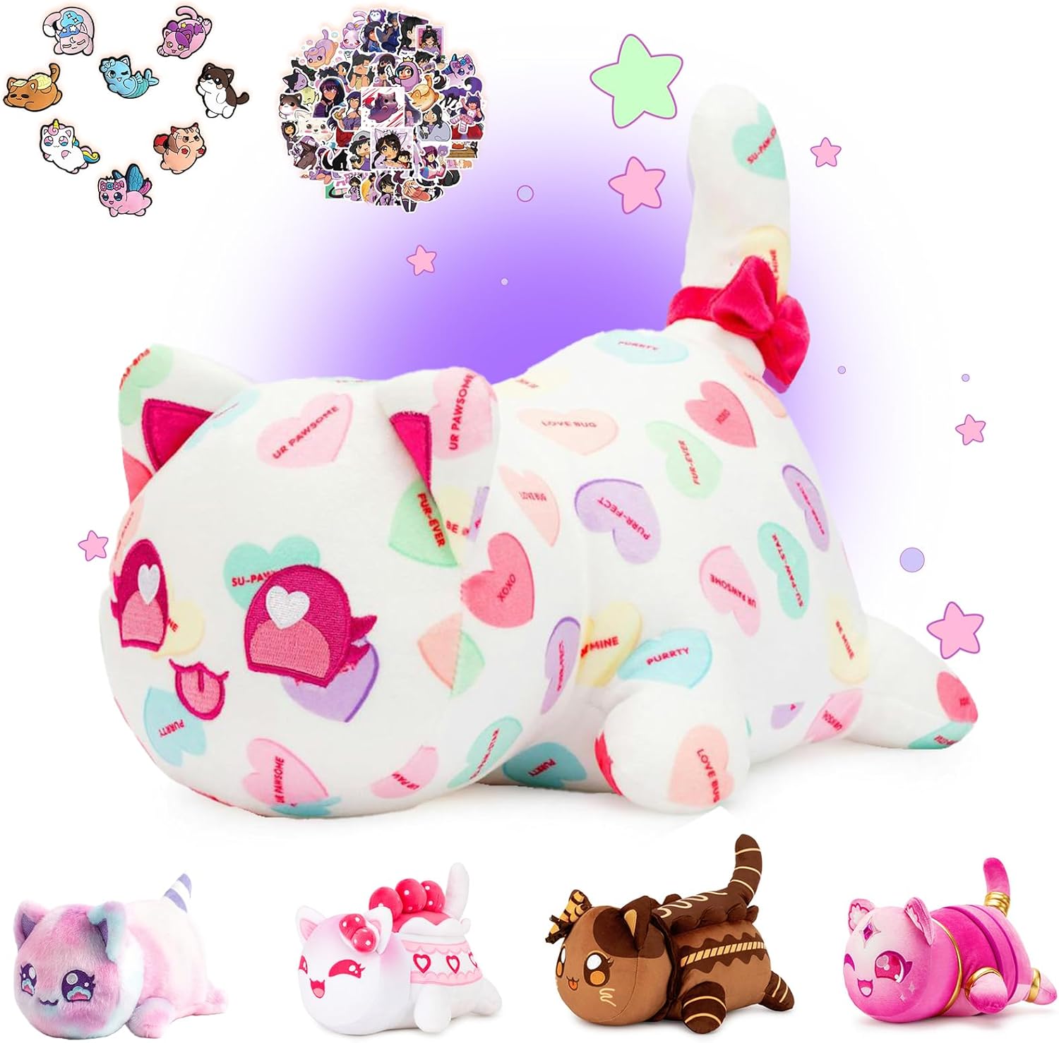 Amazon.com: 69-PCS丨Candy Hearts Cat Plush + 60-Sticker - Candy Cat ...