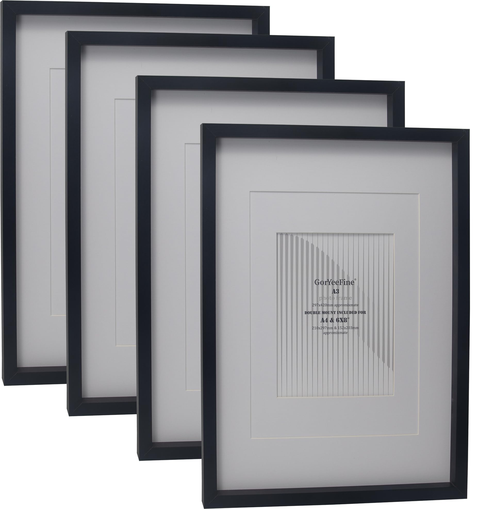 Black A3 Boxed Gallery wooden Photo Frame Set of 4 with Double Mounts ...