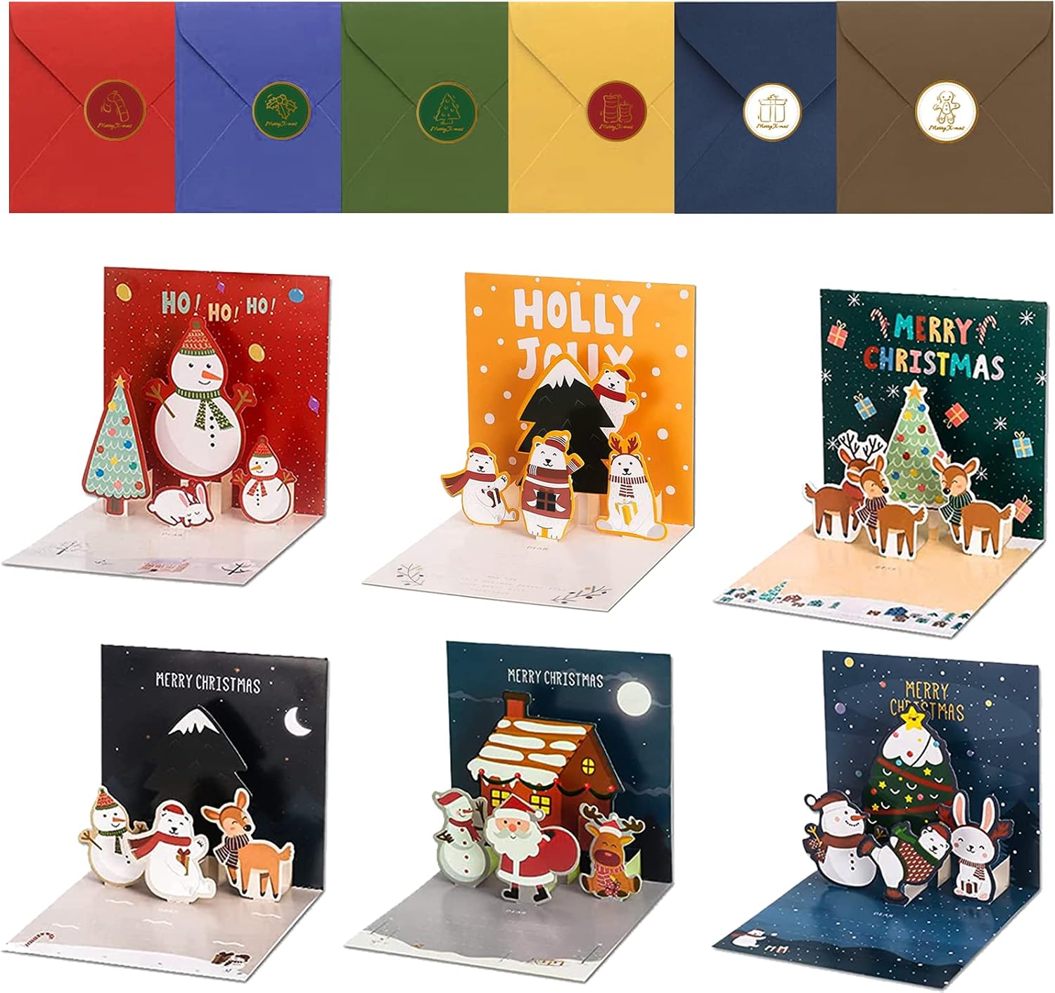 DRAMBOR 3D Xmas Christmas Cards, 6PCS Pop Up Merry Christmas Season ...