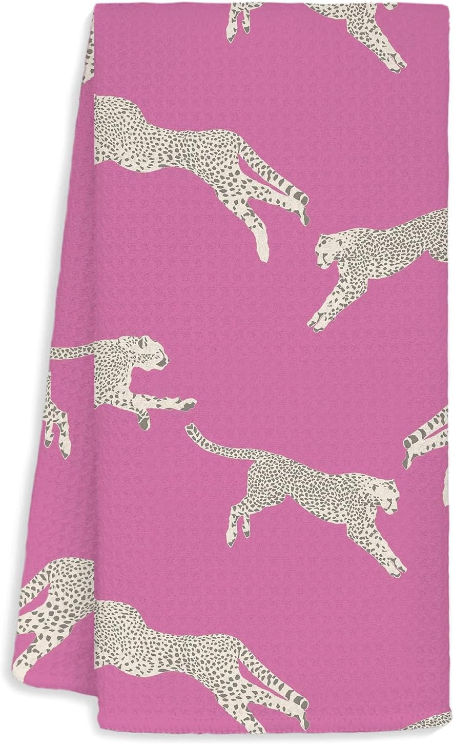 Amazon.com: TNUW Hot Pink Blue Green Cheetah Kitchen Towels 16X24In Set ...