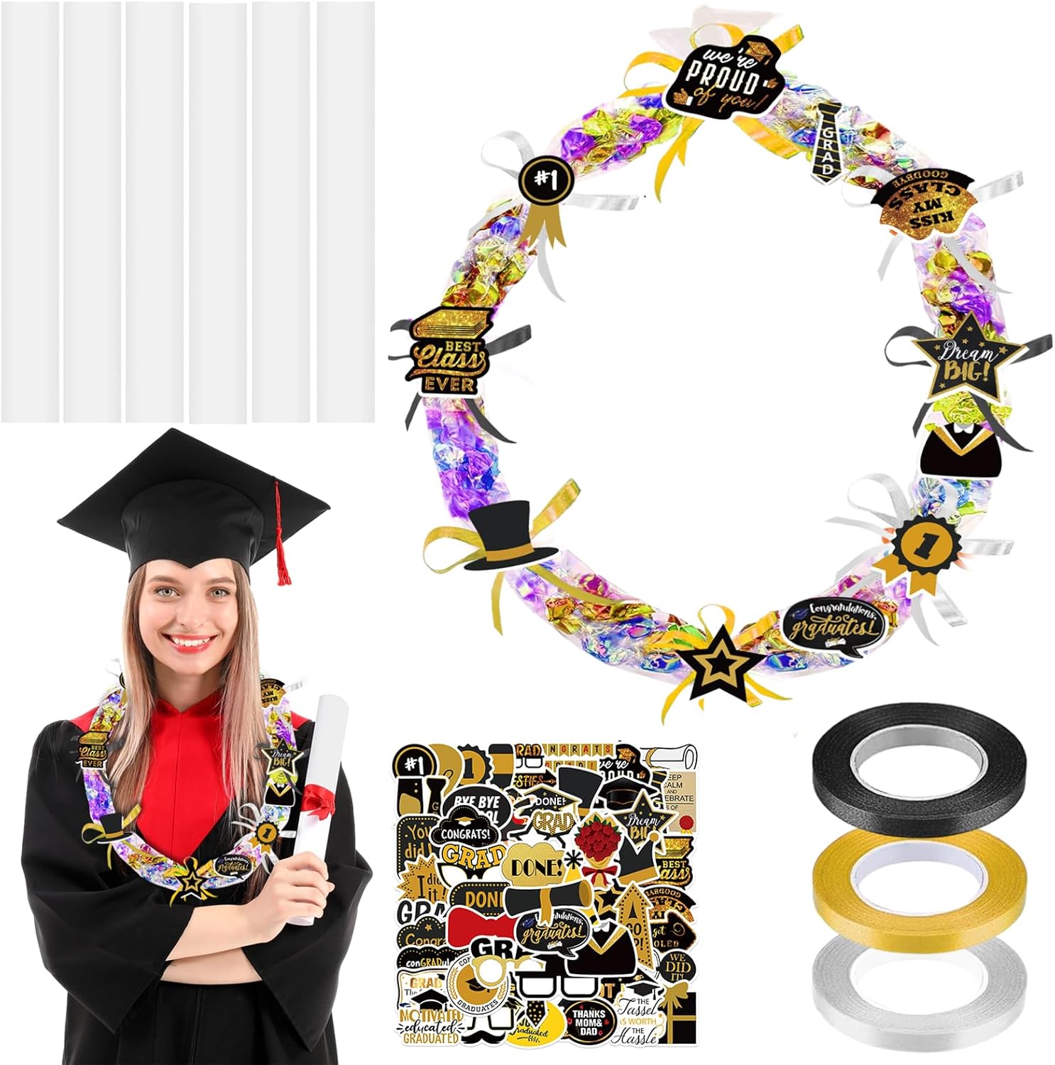 Amazon.com: HTPARY Candy Leis Graduation Party Candy Leis Making Kit 25 ...