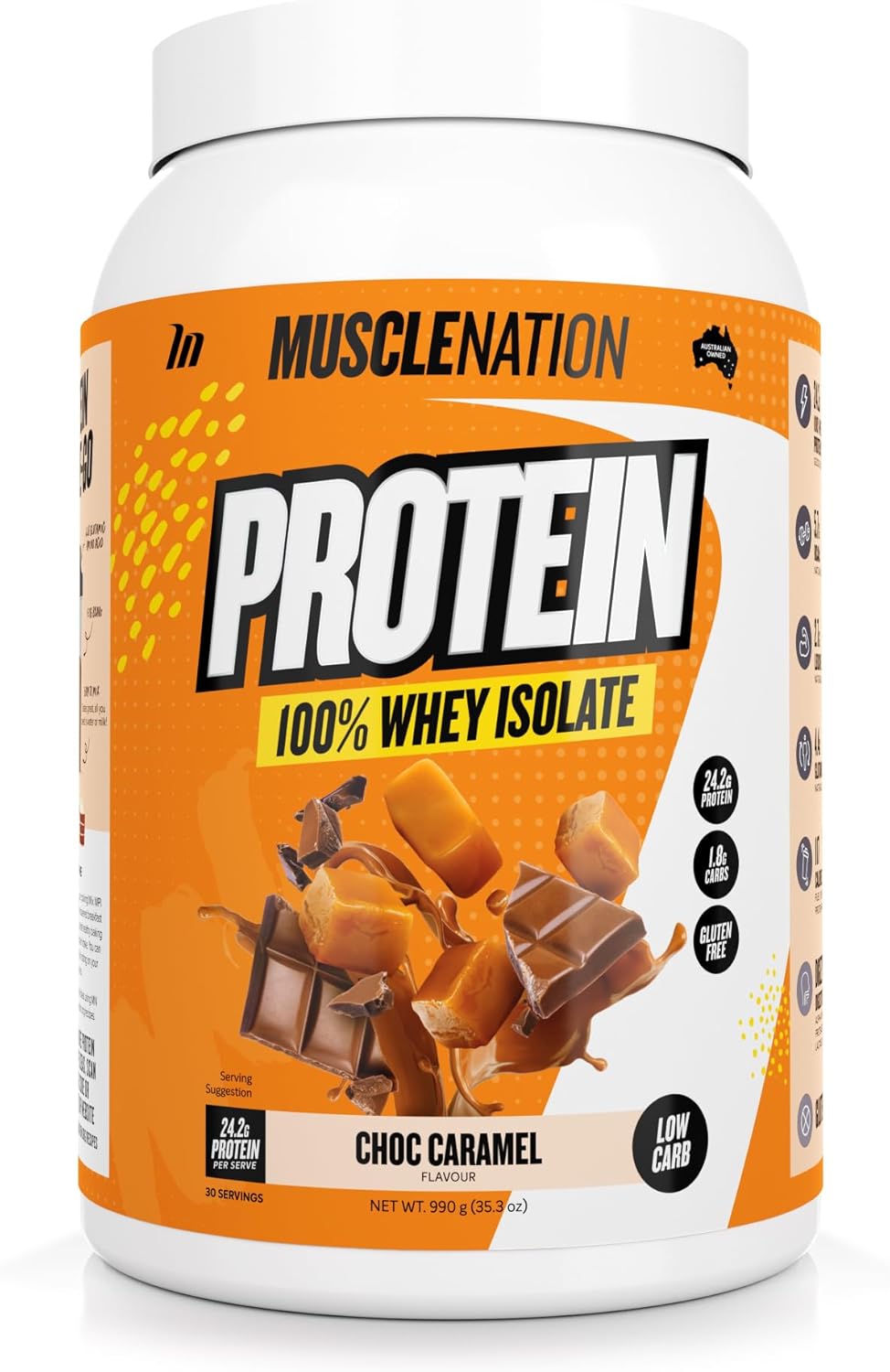 Muscle Nation Choc Caramel Flavour Whey Protein Isolate 990g (30 Serves ...