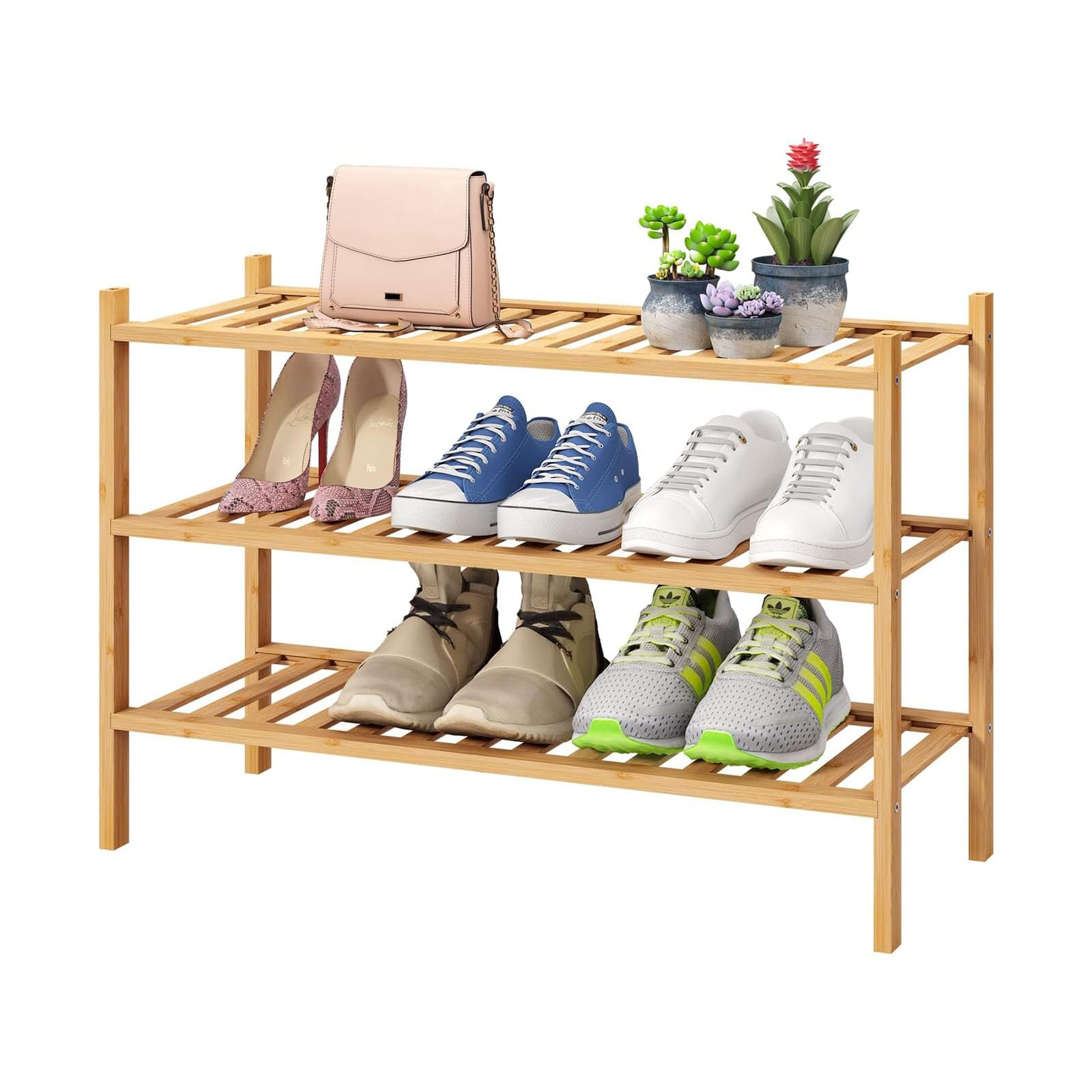 Akloya Bamboo Shoe Rack, Multipurpose 3 Tier Shoe Organizers，Small ...