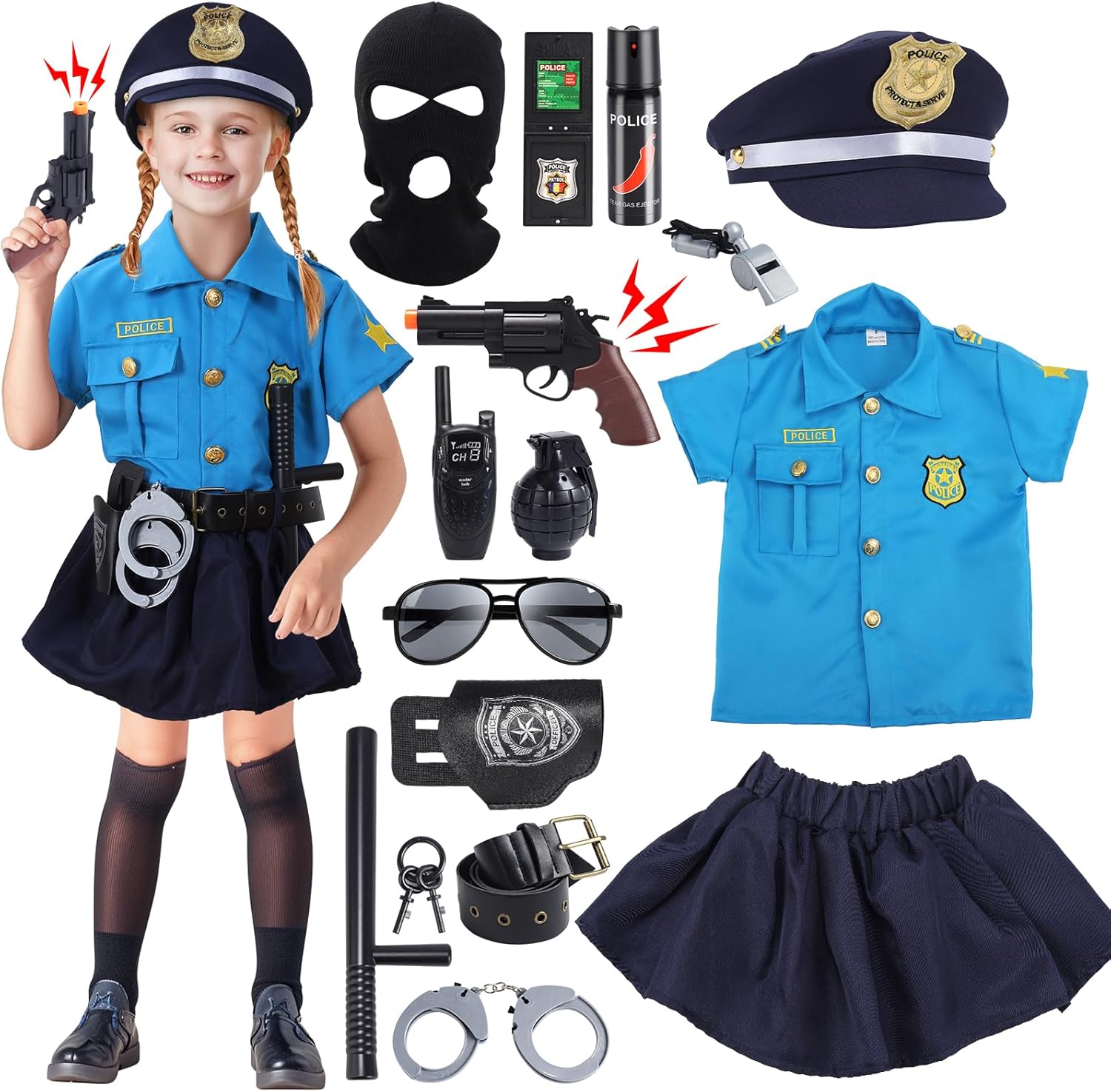 15PCS Police Costume for Girls,Police Officer Costume for Kids Girls ...