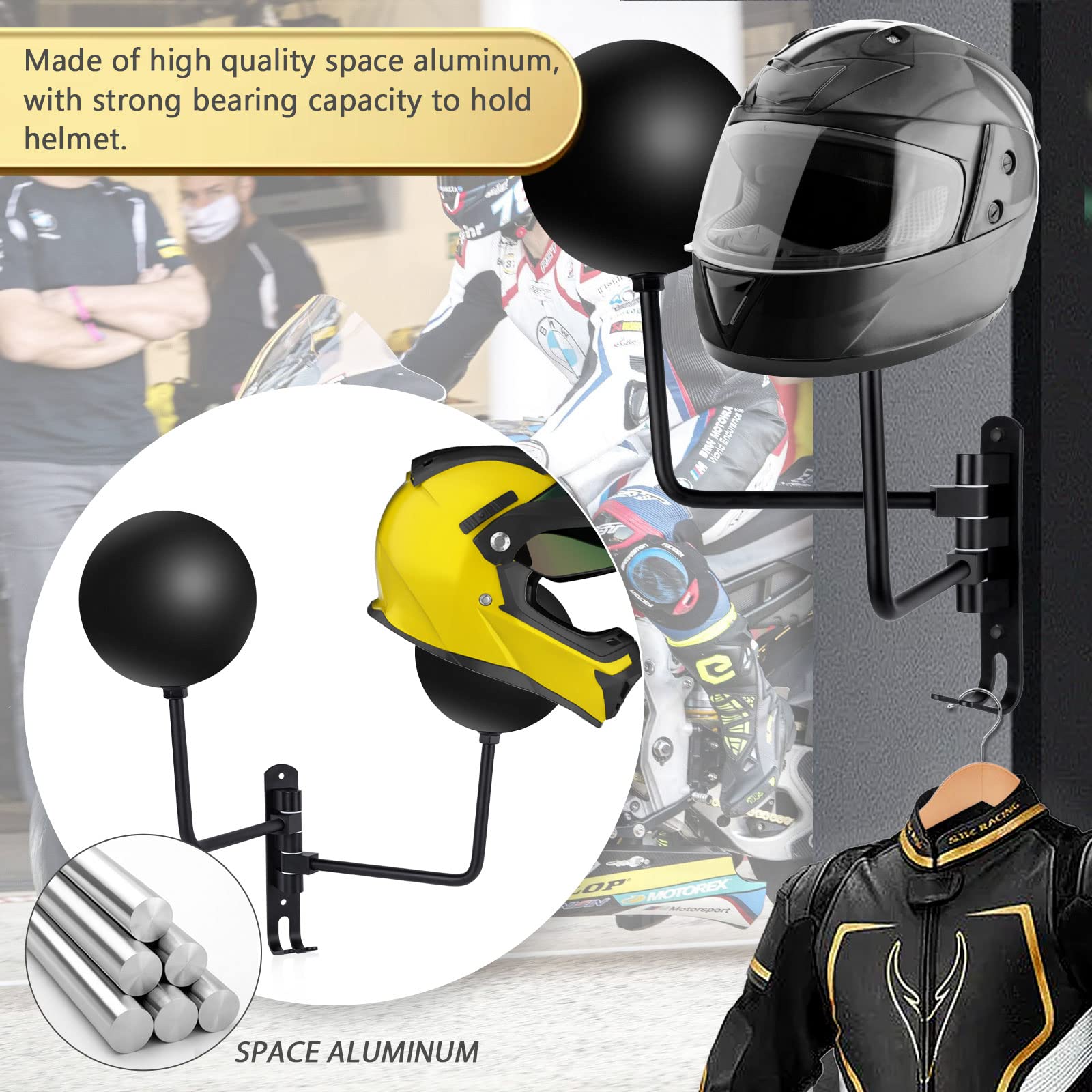Snapklik.com : Motorcycle Helmet Rack Wall Mount 180 Degree Rotation ...