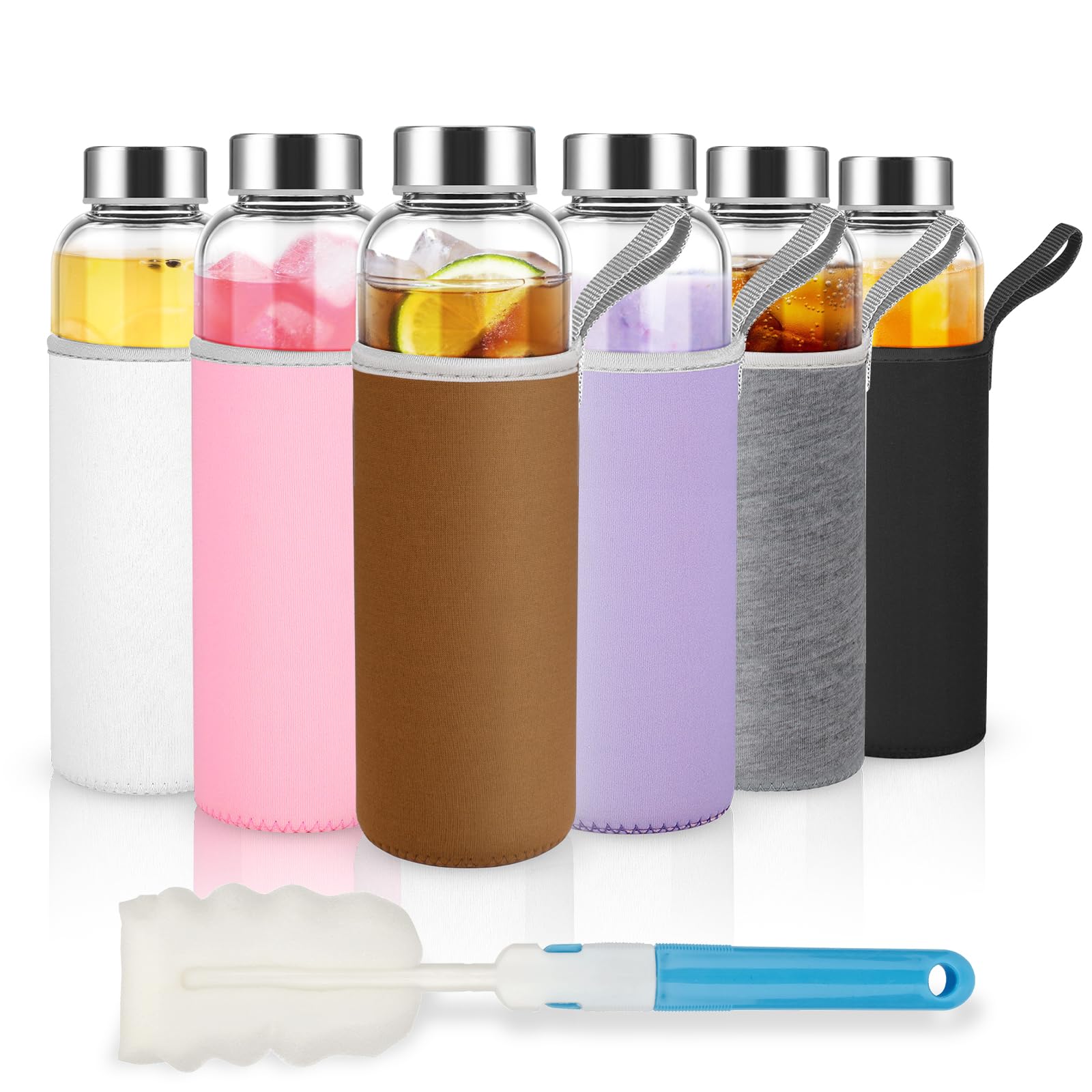 Amazon.com: Luxfuel 18 oz Glass Water Bottles with Lids and Nylon ...