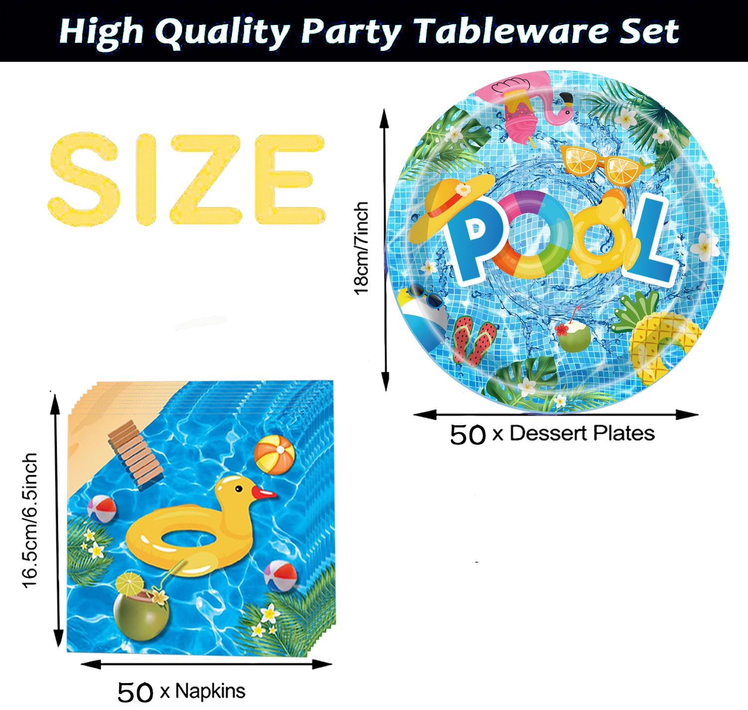 Summer Beach Theme Paper Plates And Napkins For 50 Guests 100Pcs Pool ...