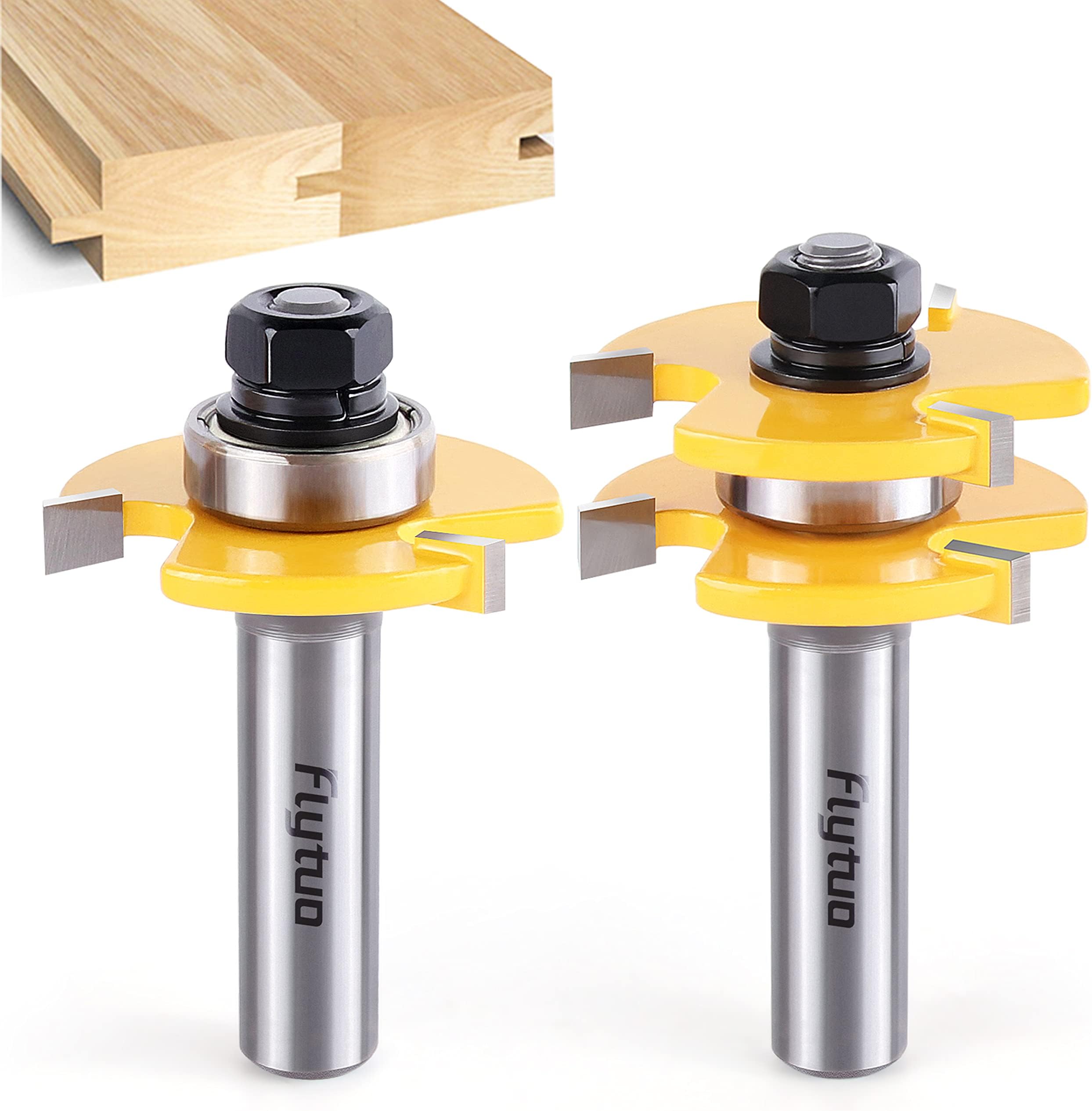 Yonico Tongue and Groove Router Bits Set 1-1/4-Inch 2 Bit 1/2-Inch ...