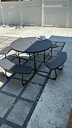 Amazon.com : Giantex Picnic Table Set for Up to 8 Persons, Round Outdoor Table and Bench Set ...