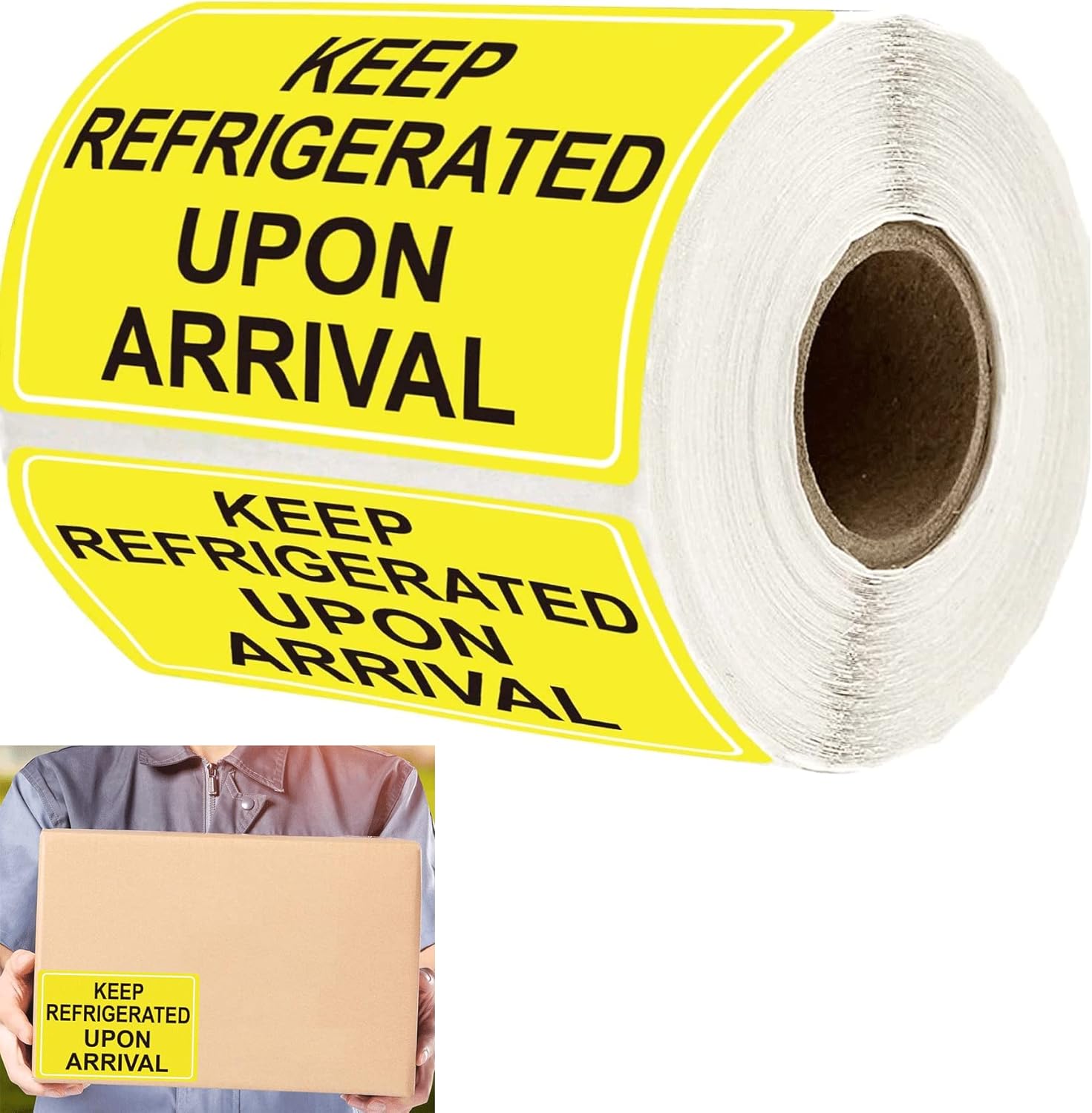 Amazon.com : Yellow Rectangle Keep Refrigerated Upon Arrival Stickers 2 ...