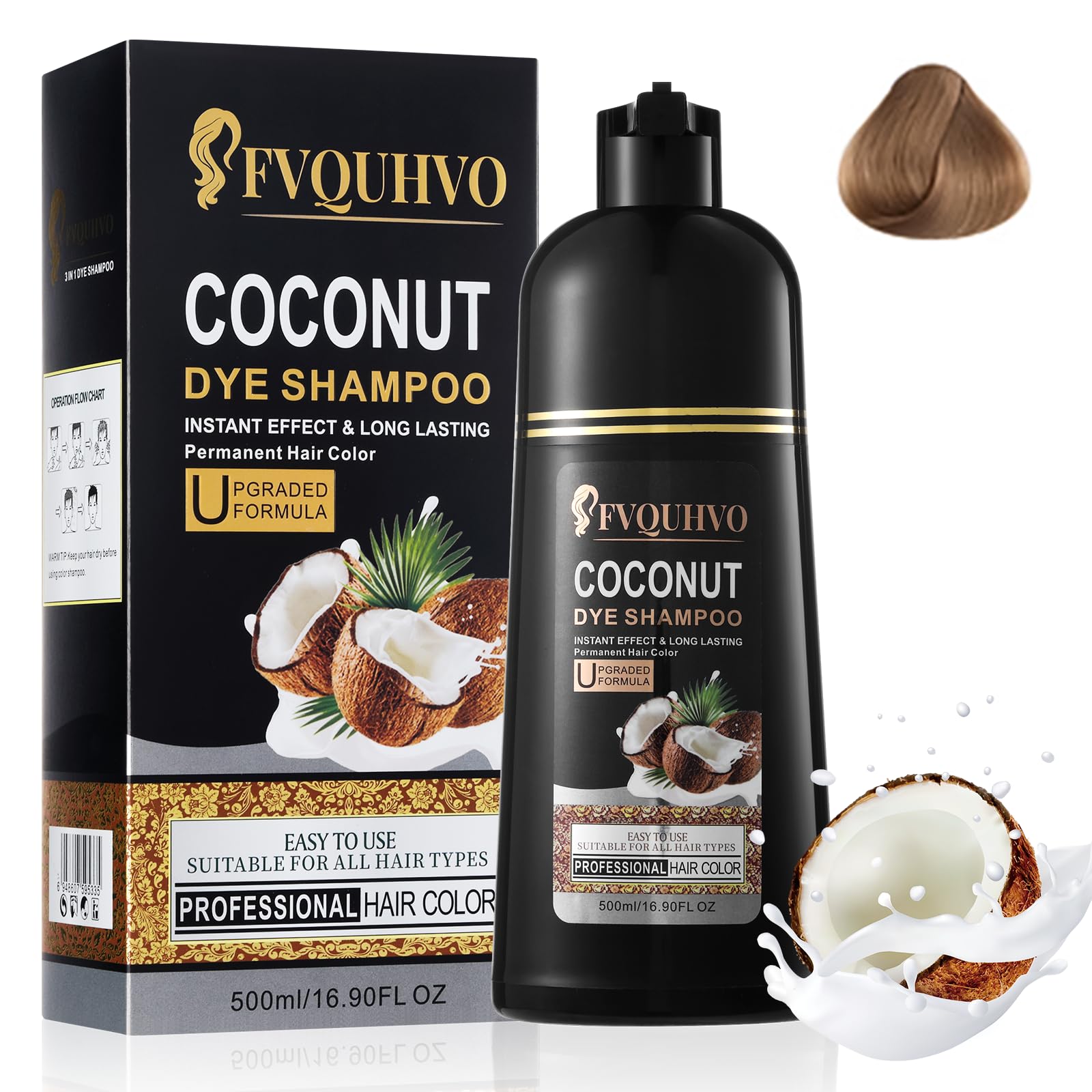 Amazon.com : Coconut Light Brown Hair Dye Shampoo Hair Color Shampoo ...