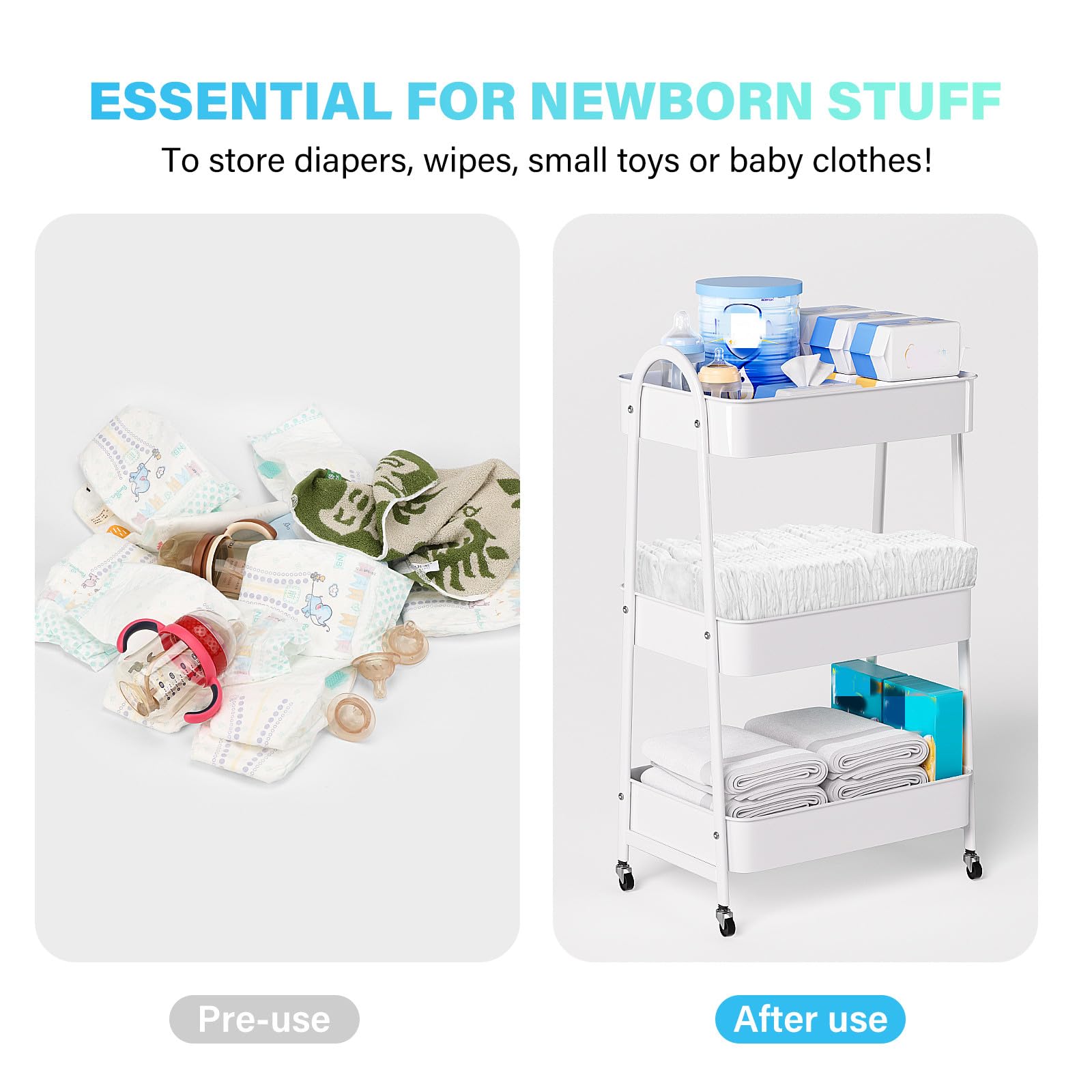 Snapklik.com : Baby Diaper Caddy Organizer, Metal Utility Diaper Cart ...