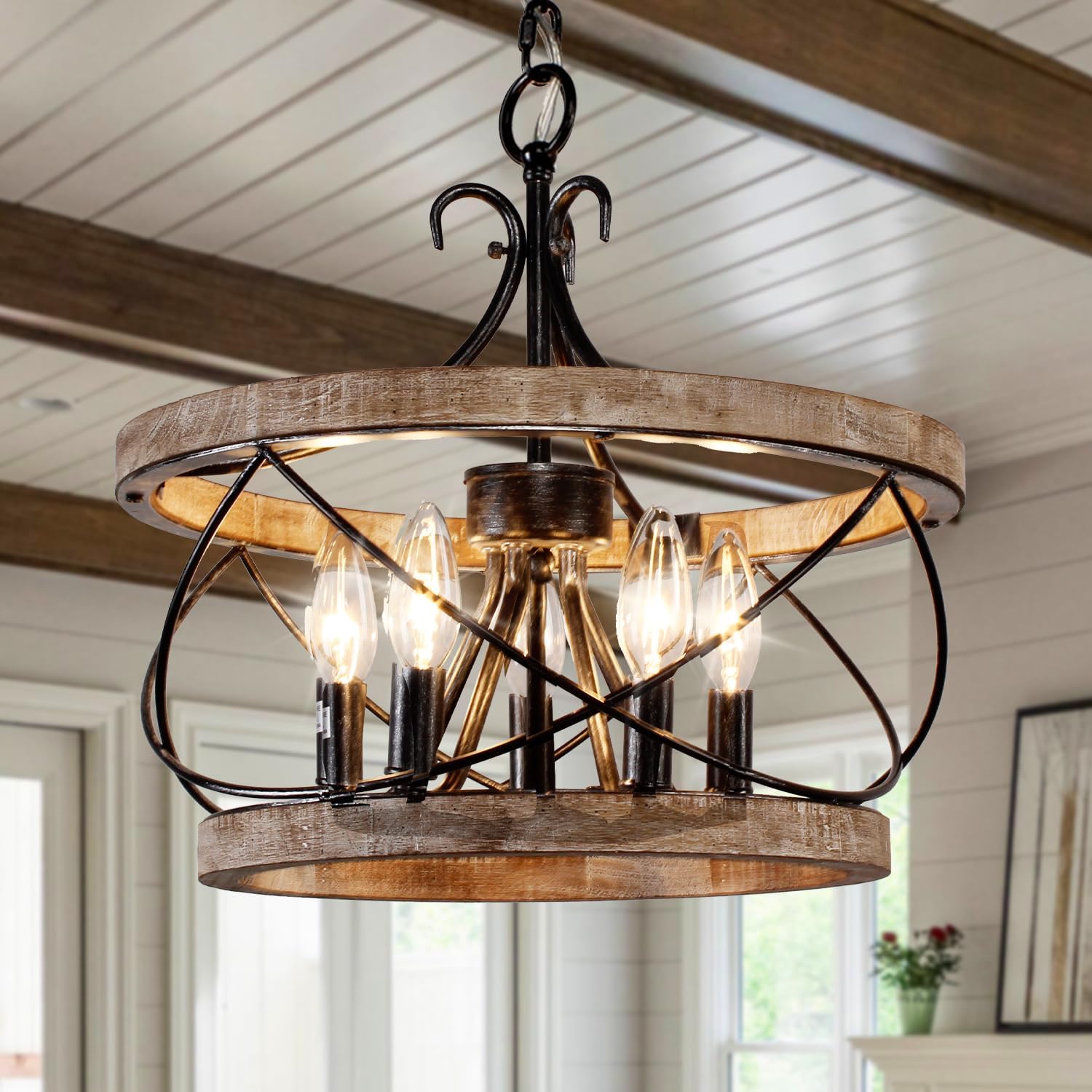 Curve Curio 20'' Farmhouse Chandelier Light Fixture, 5-Light Dining ...