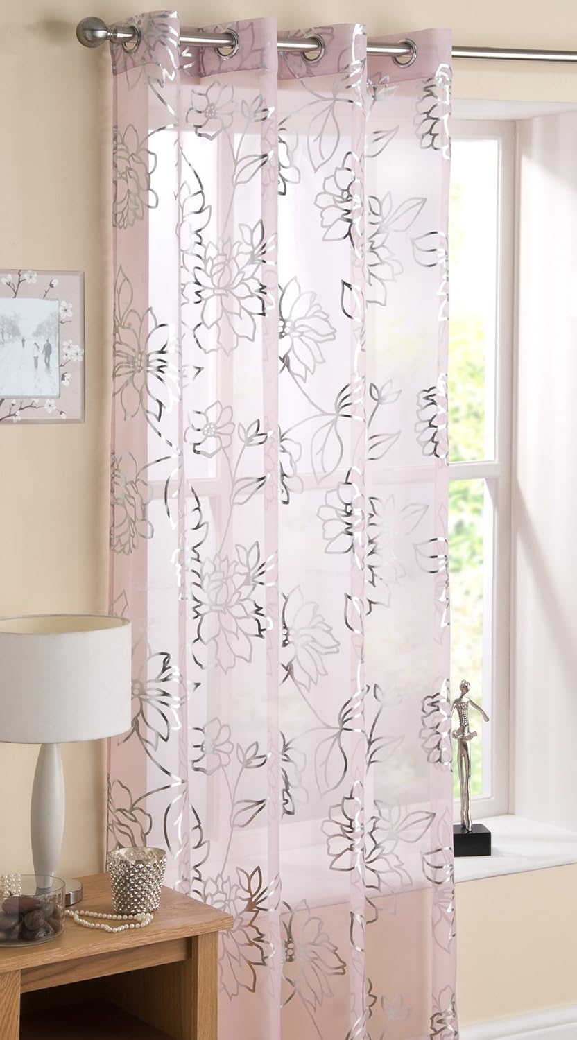 Amazon.com: Pink Floral Patterned Voile Panel 57" x 54": Home & Kitchen