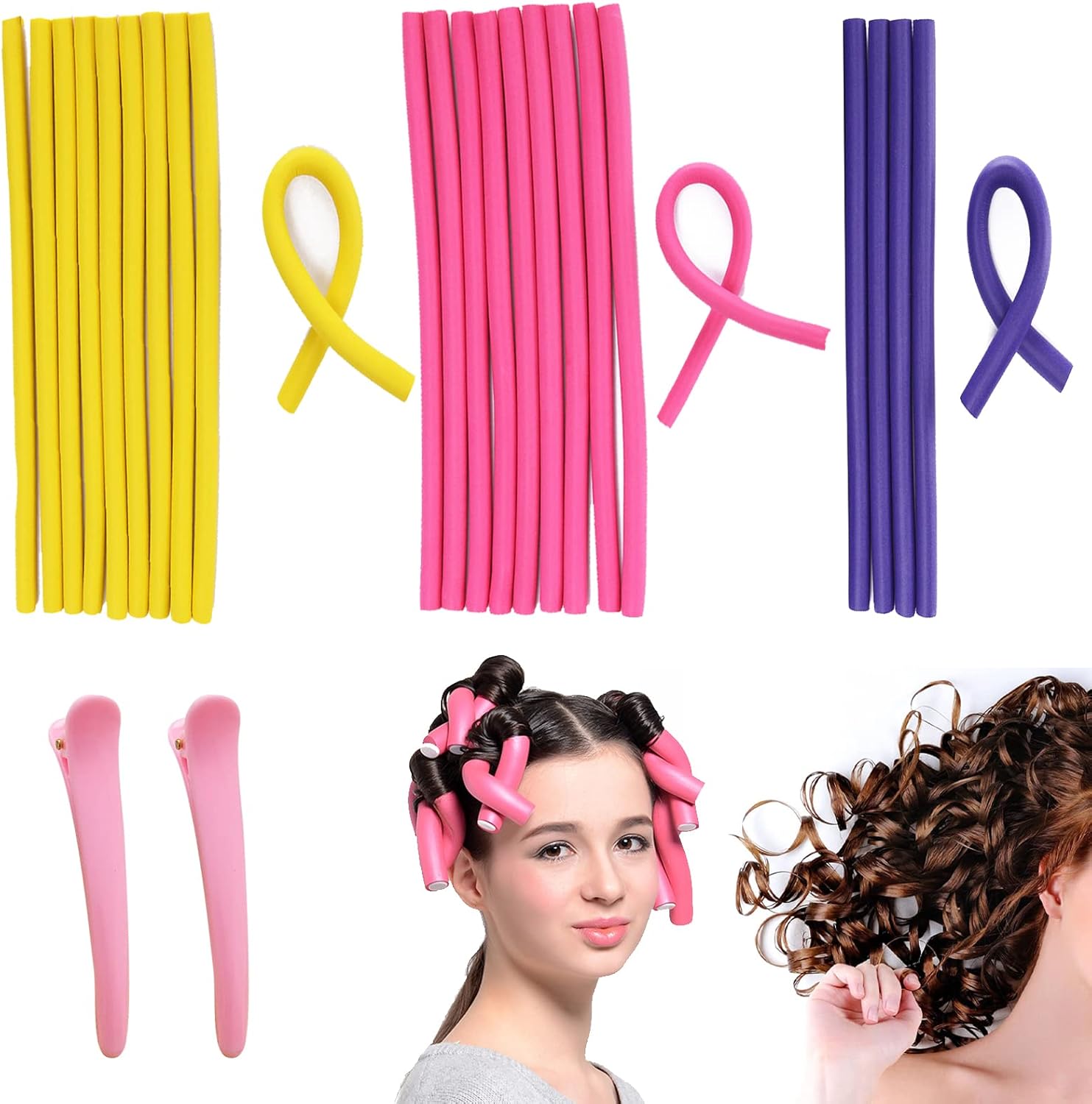 DKDDSSS 27PCS Bigoudi Bigoudis, Mousse Bigoudis de Cheveux sans Chaleur en Mousse Douce ...