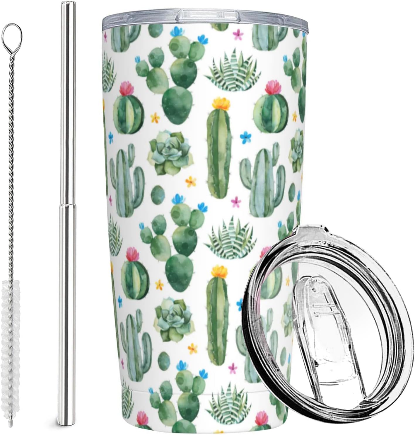 Amazon.com | Cactus Tumbler with Lid and Straw, 20 Oz Stainless Cup ...