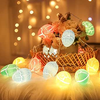 Amazon.com: SWEETIME 20 Pcs Easter Egg Lights, 9.84 ft Cracked Egg String Light,Battery Powered ...