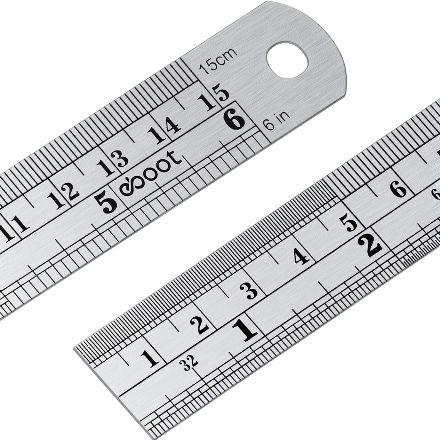 6" Stainless Steel Pocket Rule Handy Ruler With Inch 1/32” Mm/metric ...
