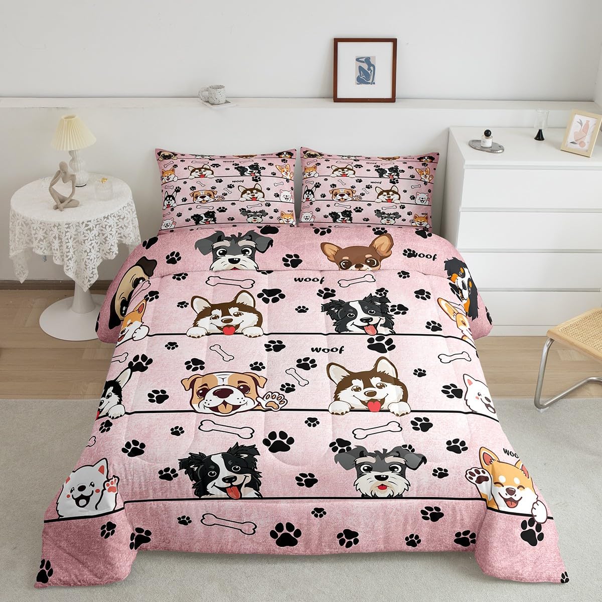 Amazon.com: Manfei Cute Dog Twin Size Comforter Set,Cartoon Puppy Pet ...