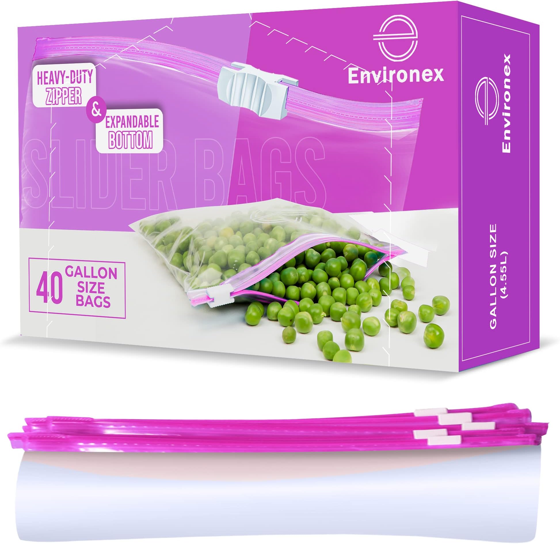 Food Storage Freezer Bags x 65, Double Sealed Clear Ziplock Bags ...