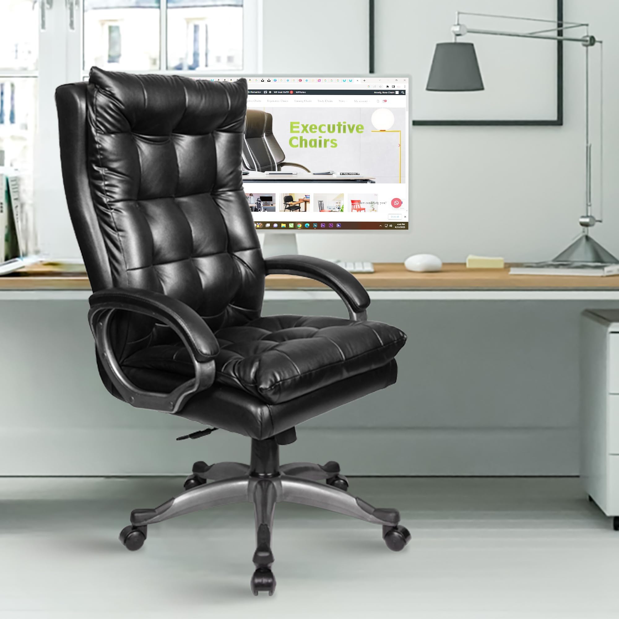 ROSE® Diana Leatherette Executive High Back Revolving Office Chair with ...