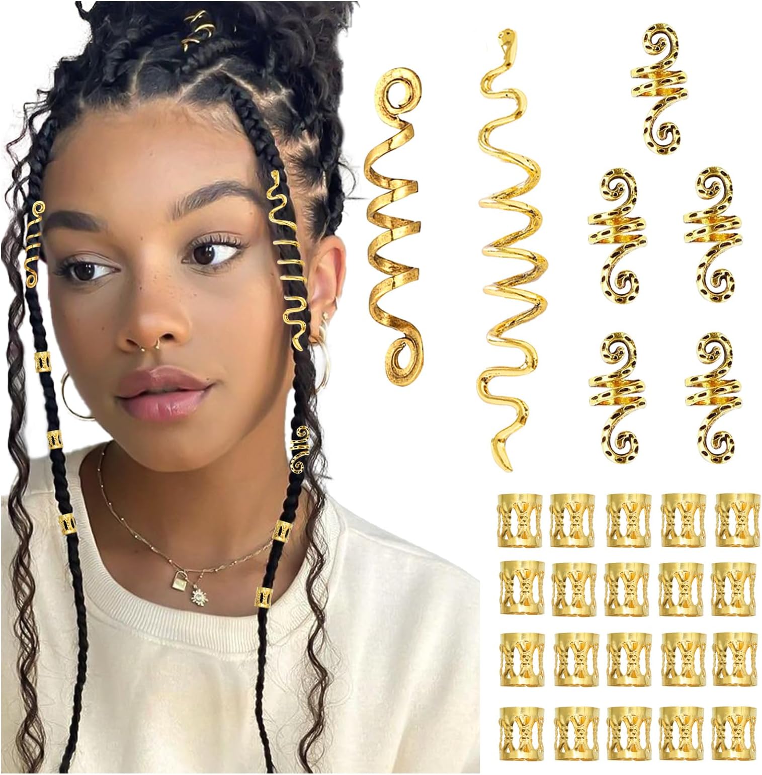 Amazon.com : VENOFEN 27PCS Snake Hair Jewelry Gold Hair Cuffs for ...