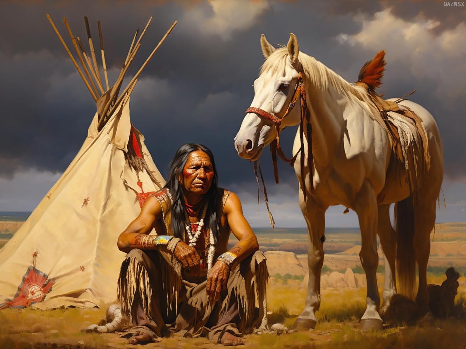 Amazon.com: QAZWSX American Native Indian Men and Horse 5D Diamond Art Painting for Adults Full ...