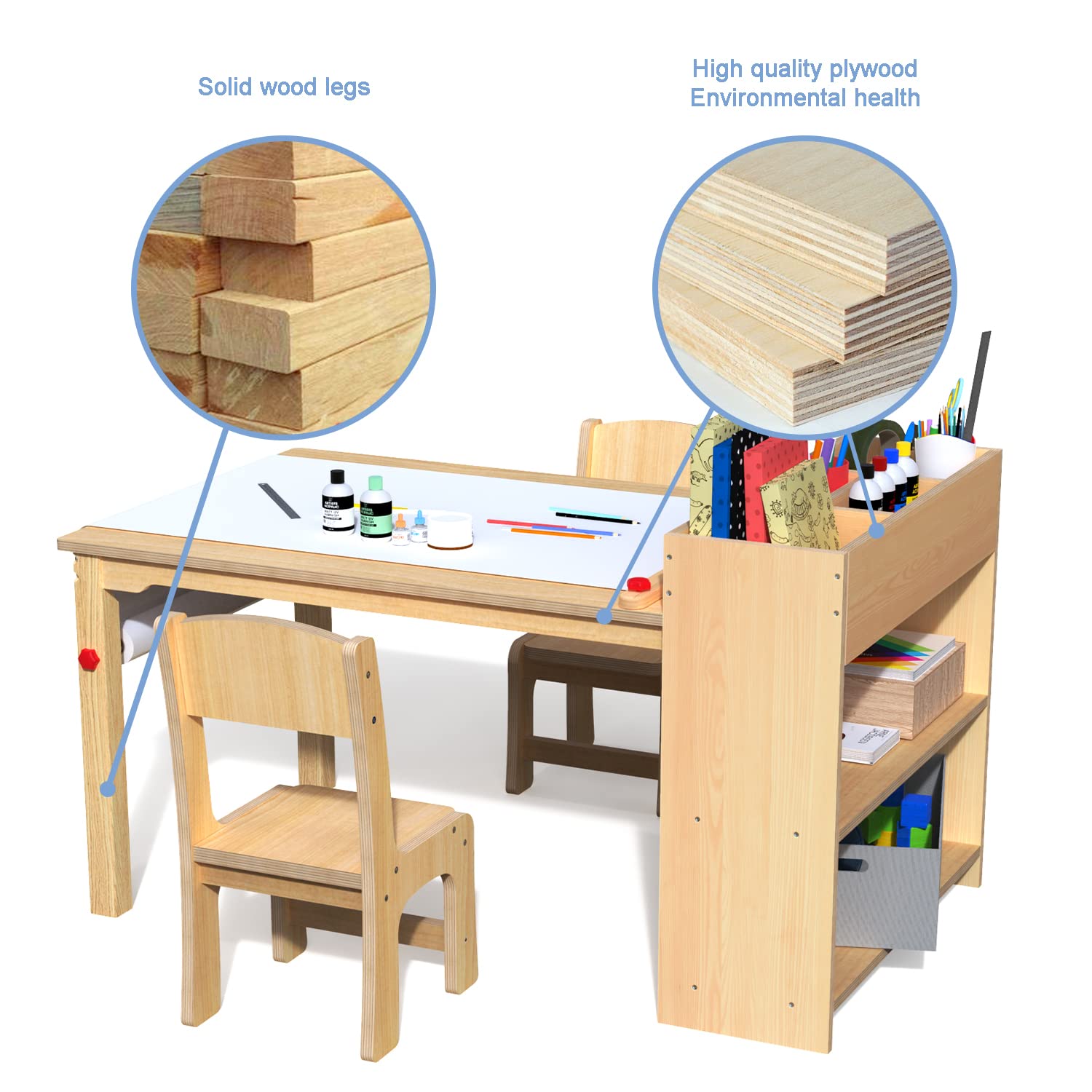 Snapklik.com : Kids Art Table And 2 Chairs, Wooden Drawing Desk ...