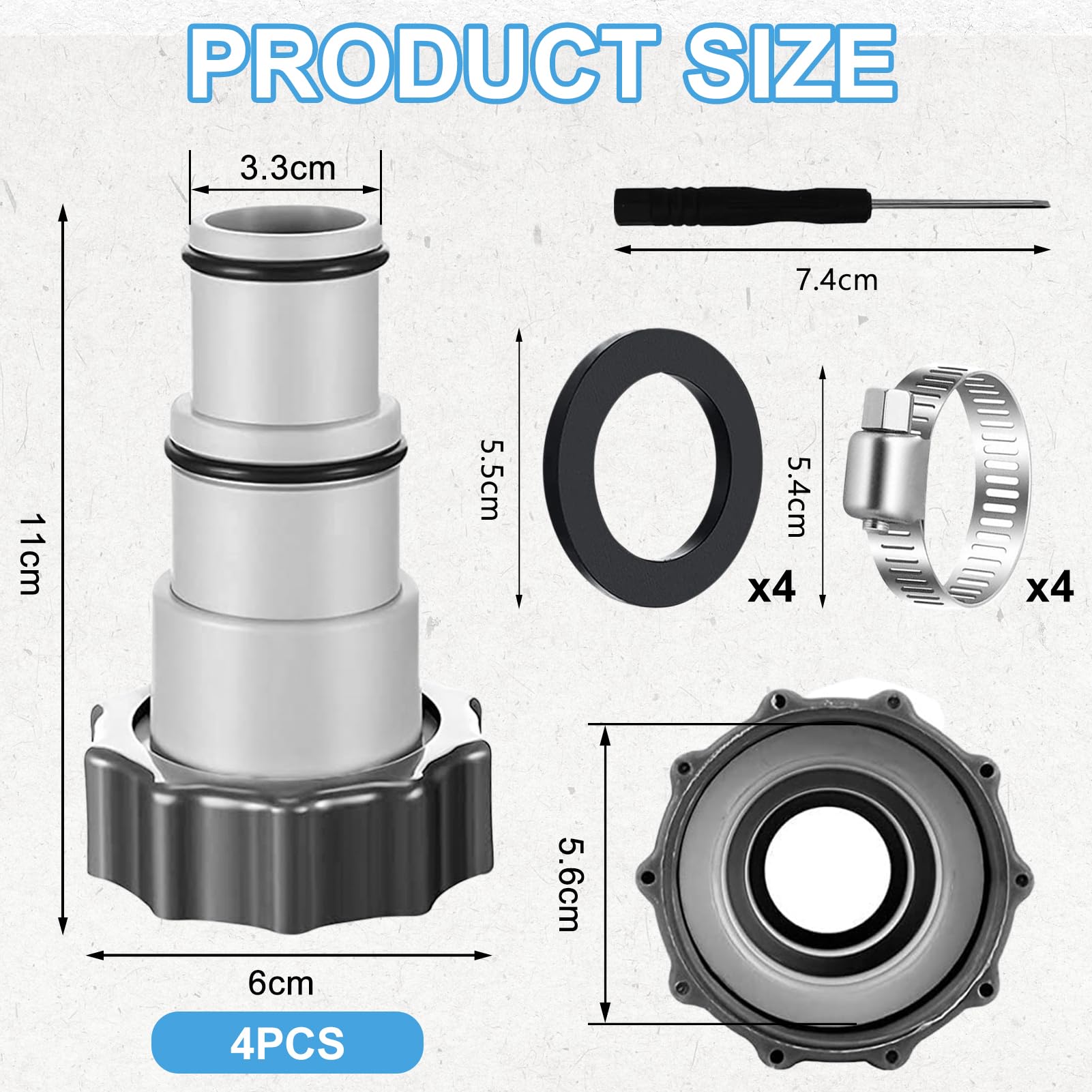 Pack of 4 Pool Adapter A for Intex Pool, Pool Hose Adapter A 32-38 mm ...