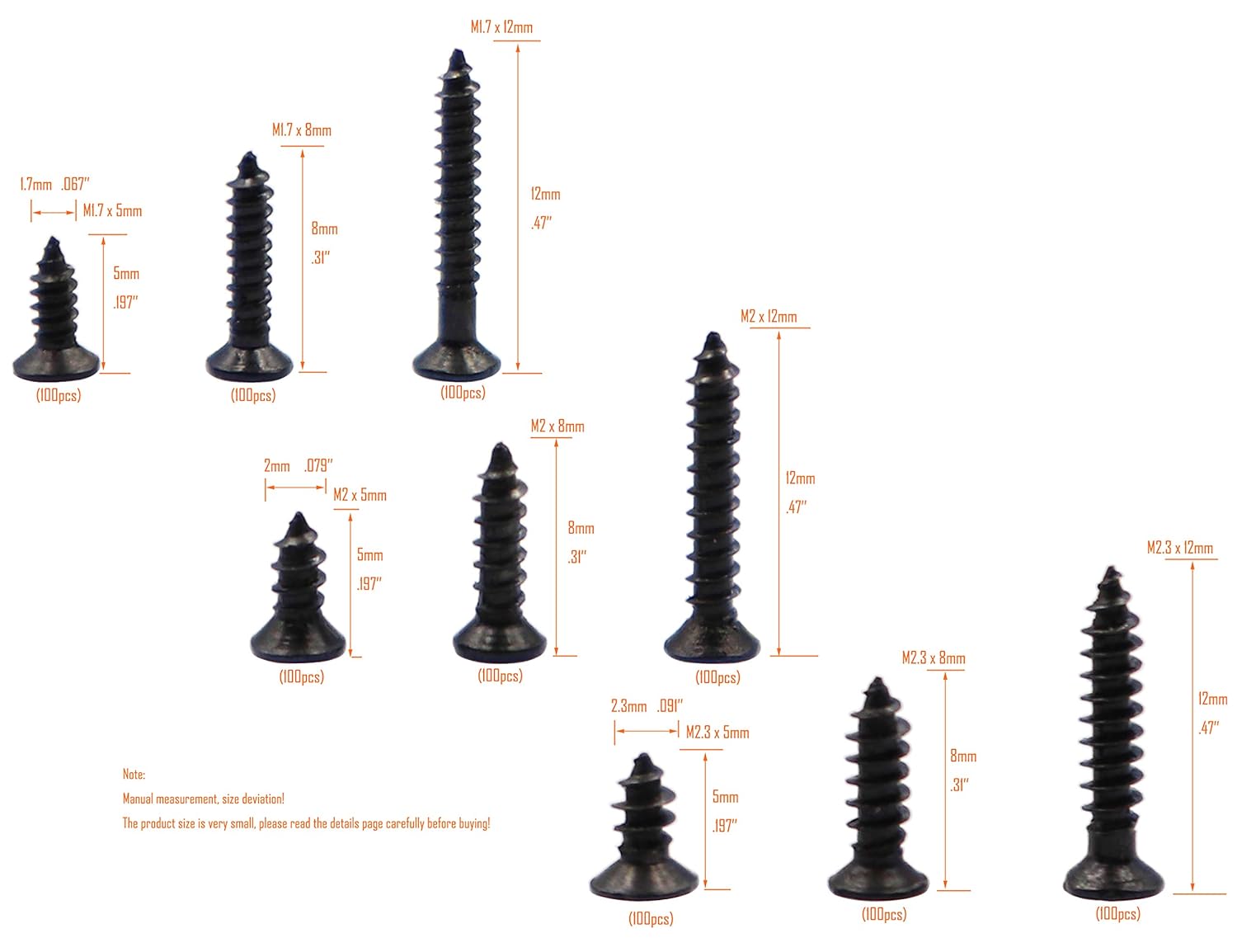LBY 900pcs M1.7 M2 M2.3 x 5mm / 8mm/ 12mm Philips Flat Head Self ...