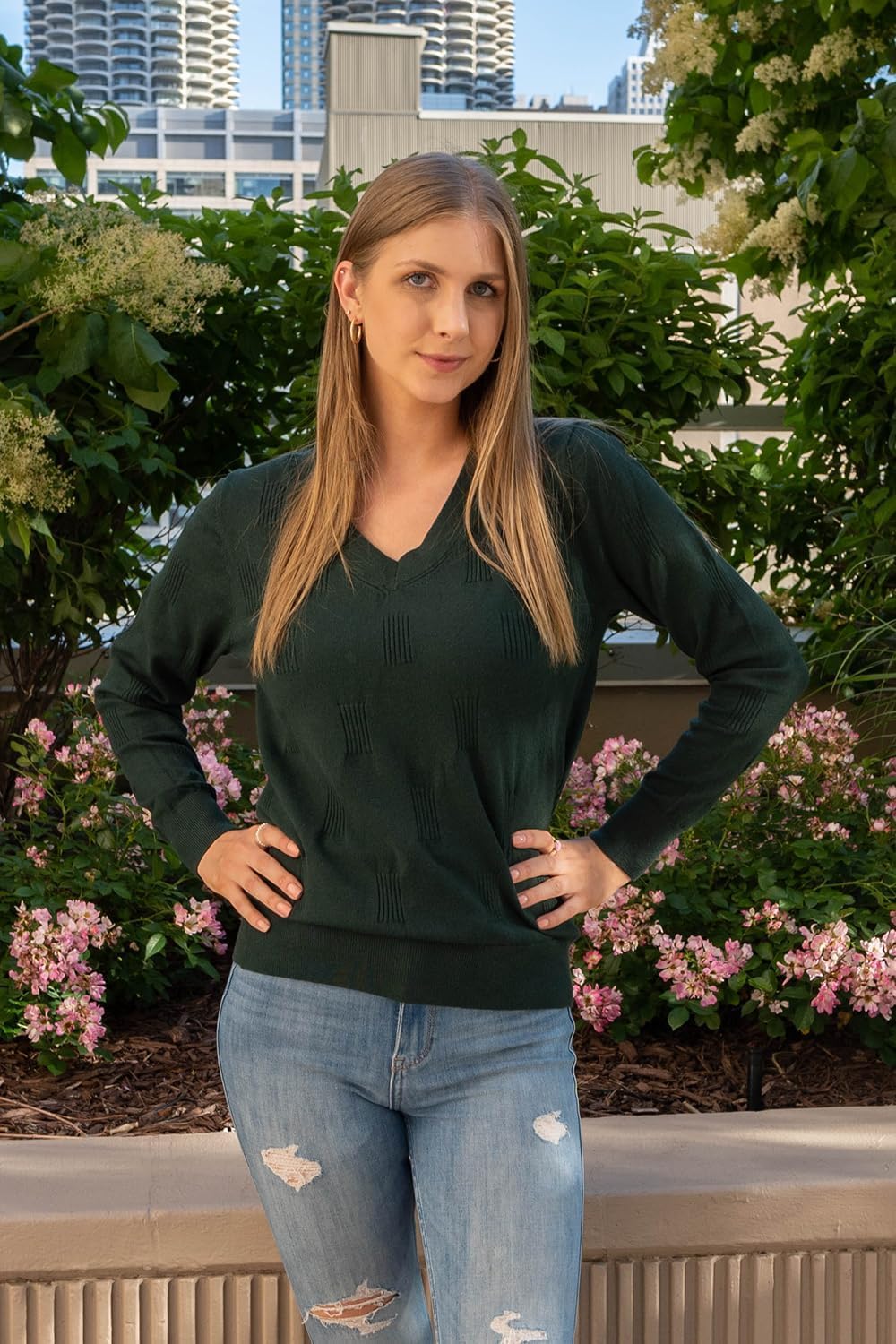 Arach&Cloz Women 2025 Fashion V Neck Long Sleeve Shirts Blouse Knit ...