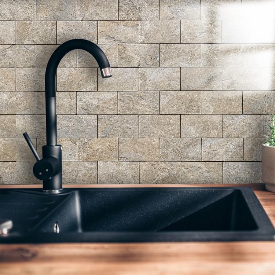 Snapklik.com : DICOFUN 1 Sheet Sandstone Look Peel And Stick Backsplash ...