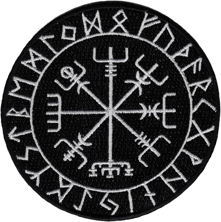 Amazon.com: Viking Compass Embroidered Patch Black White Vegvísir Iron ...
