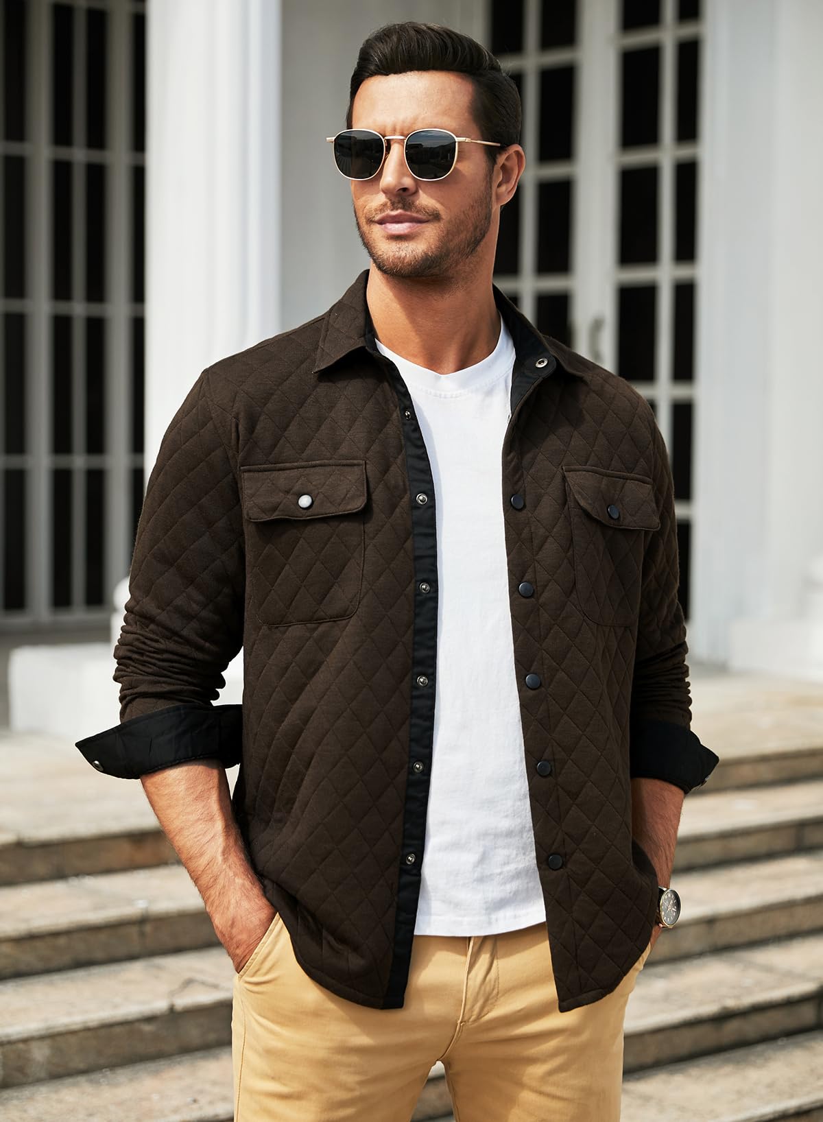 Snapklik.com : JMIERR Quilted Jackets For Men Casual Long Sleeve Snap Button Down Shirts