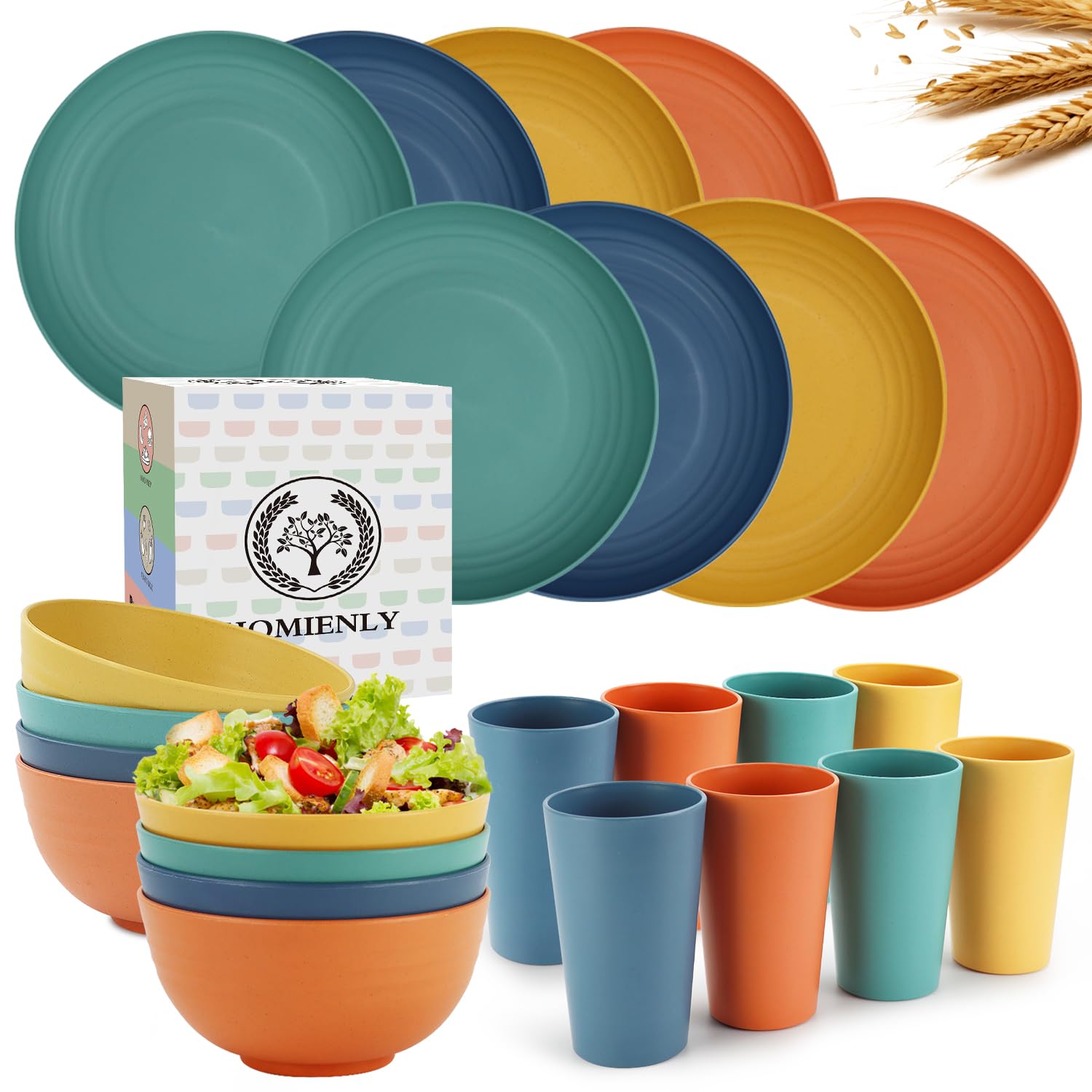 Amazon.com | Homienly Wheat Straw Dinner Plates and 26OZ Cereal Bowls ...