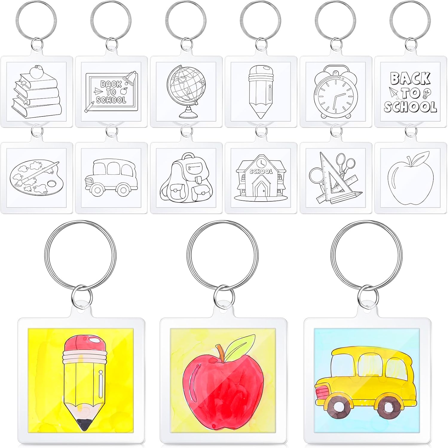 24 Pcs Acrylic Back to School Keychains Crafts Color Your Own First Day ...