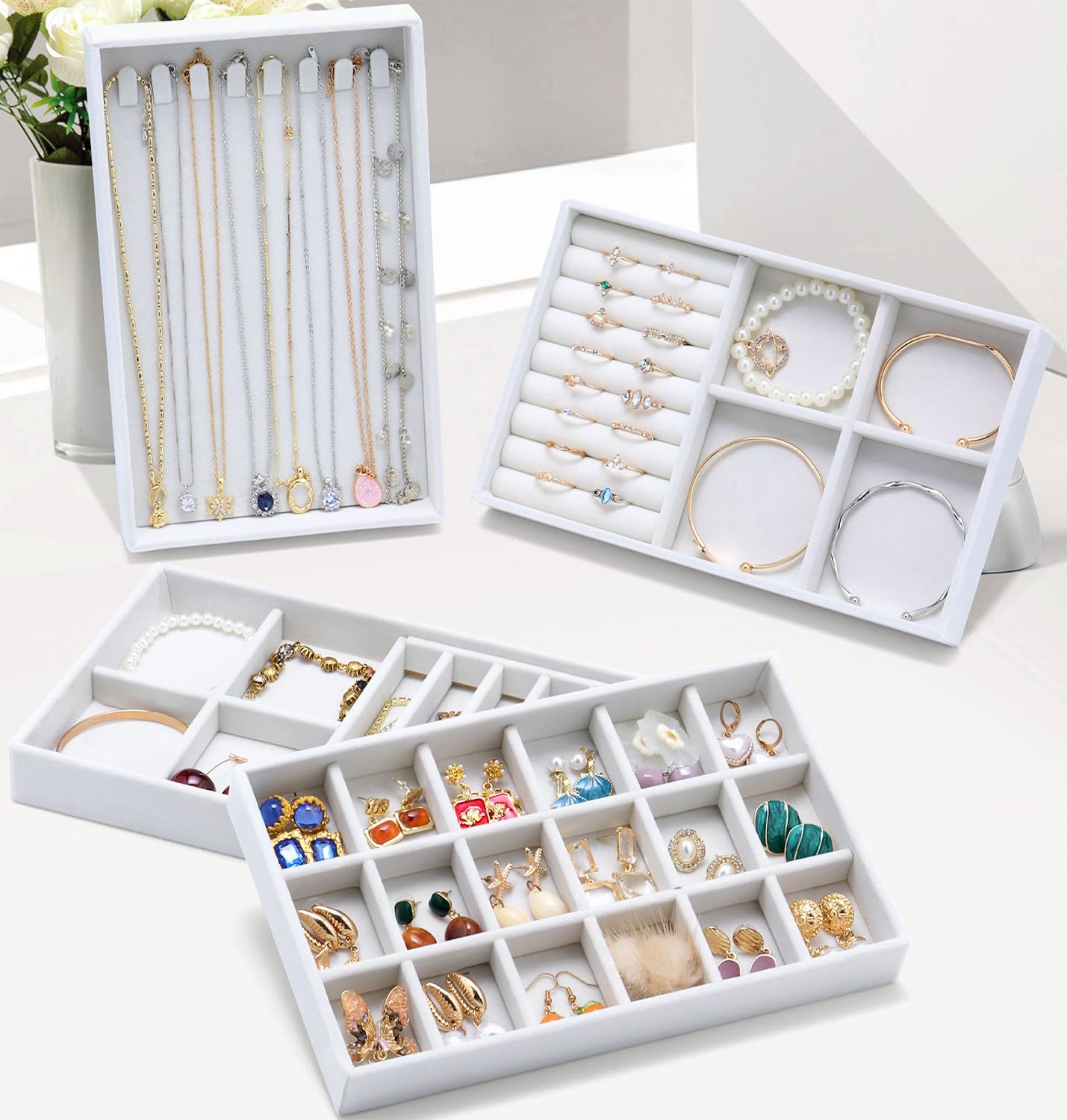Amazon.com: Stackable Jewelry Organizer Trays for Drawers,4 Set of ...