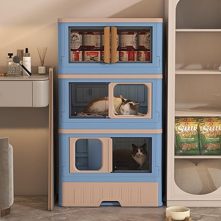 Amazon.com : Nafenai 3-Tier Foldable Cat Litter Boxes with lids and ...