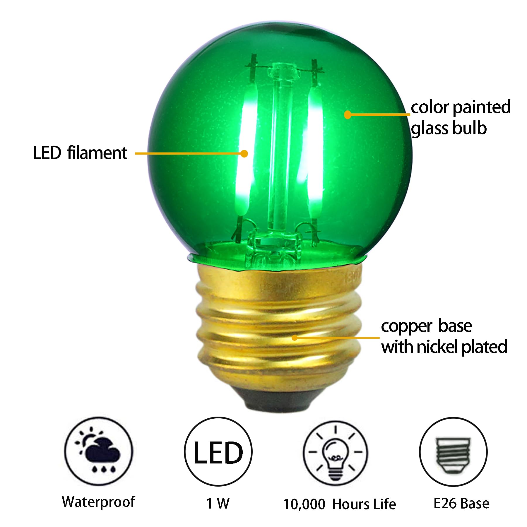Snapklik.com : G40 Green Color Bulb,E26 Base,1W Mini Globe LED Bulb ...