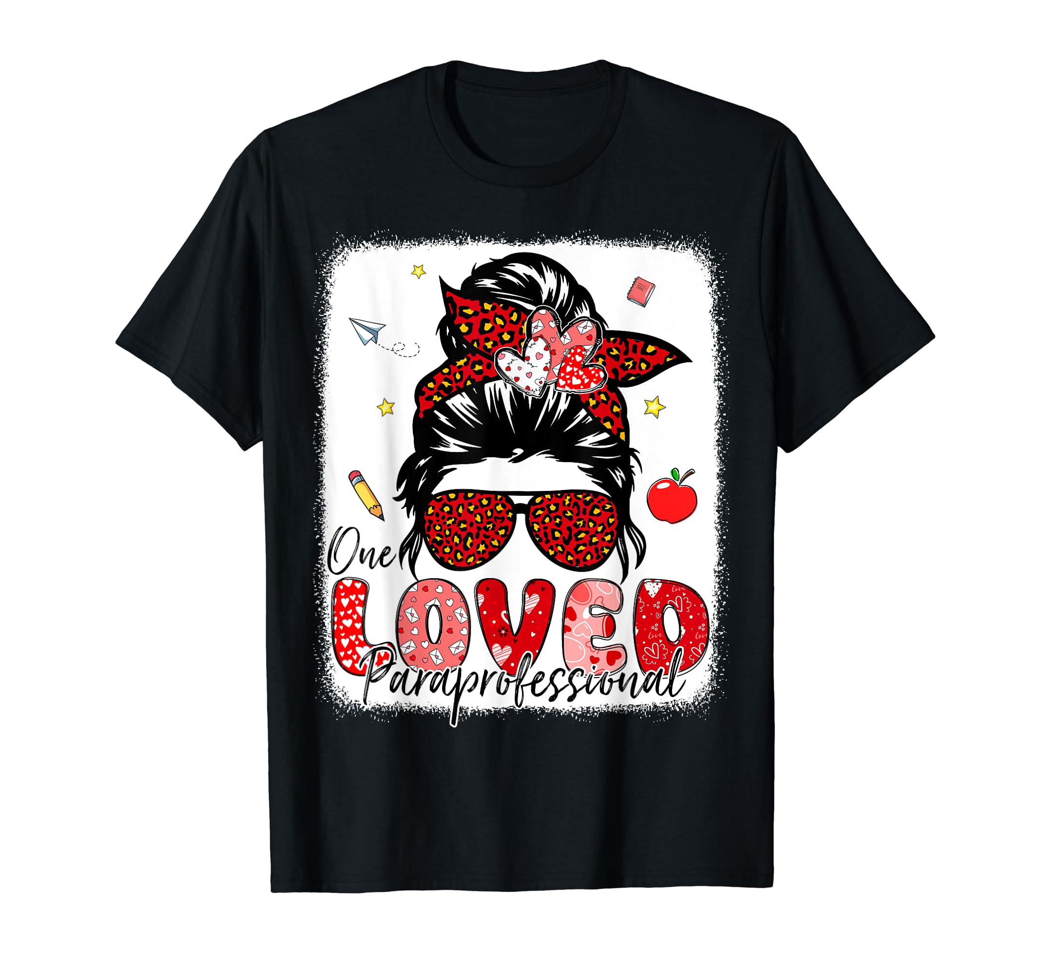 Amazon.com: Leopard Messy Bun One Loved Paraprofessional Valentines Day ...